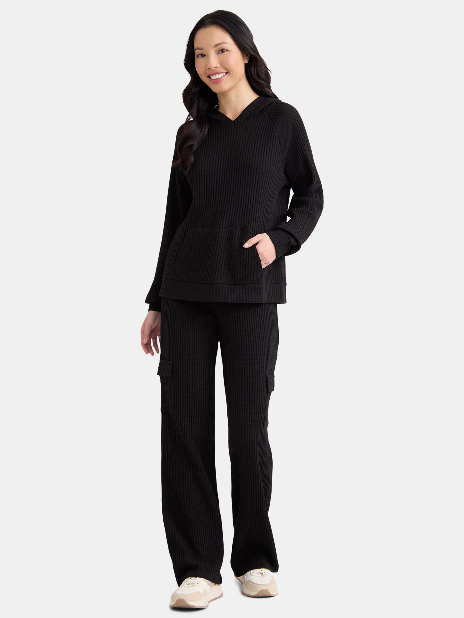 Time and Tru Women's Waffle Hoodie and Pants Set, 2-Piece, Size S-XXXL ...