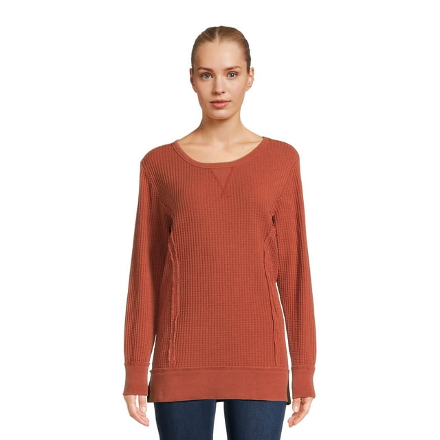 Time and Tru Women’s Waffle Pullover Top with Long Sleeves, Sizes XS ...