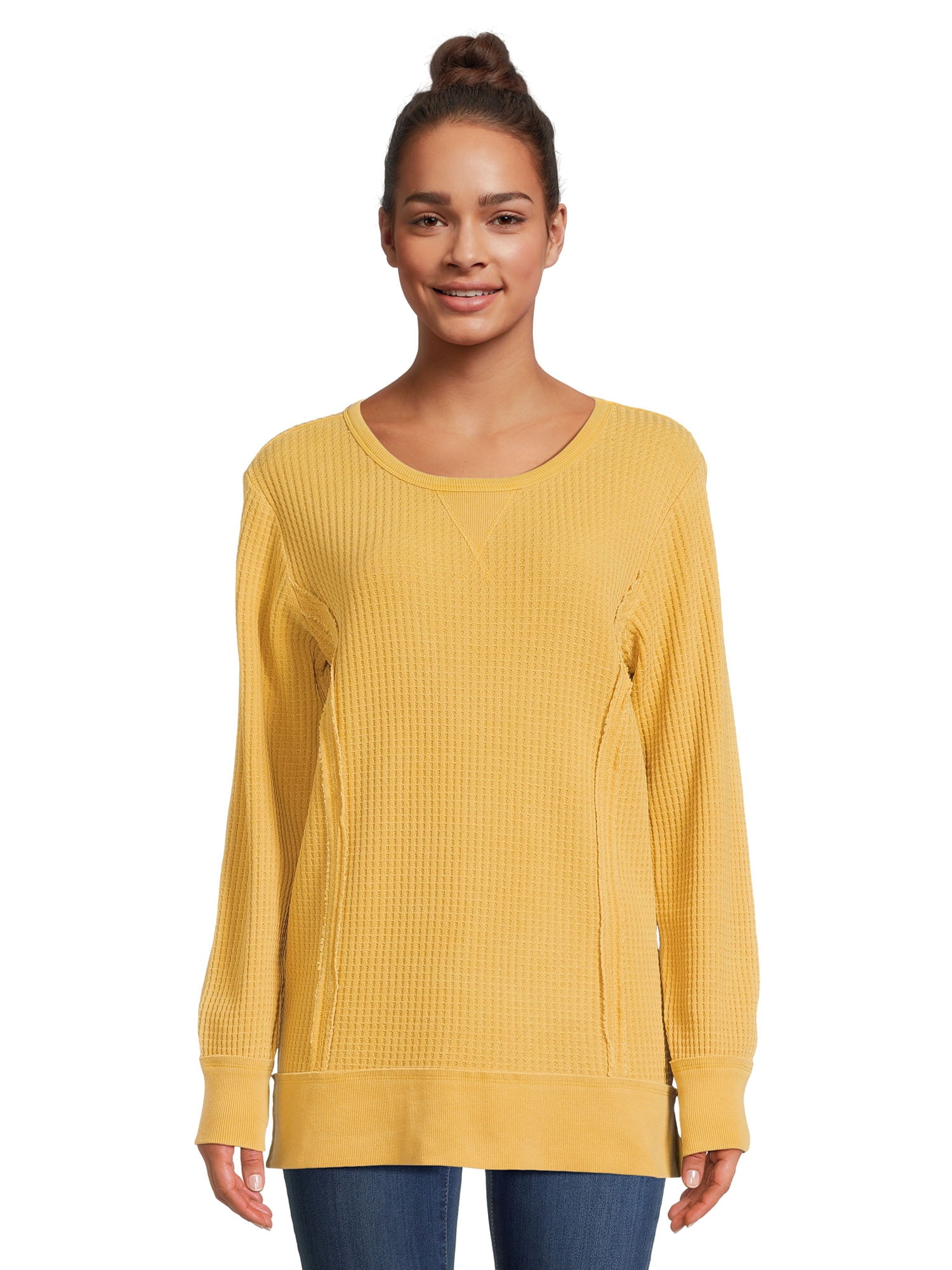 Time and Tru Women's Waffle Knit Pullover Top, Long Sleeves, Sizes XS ...