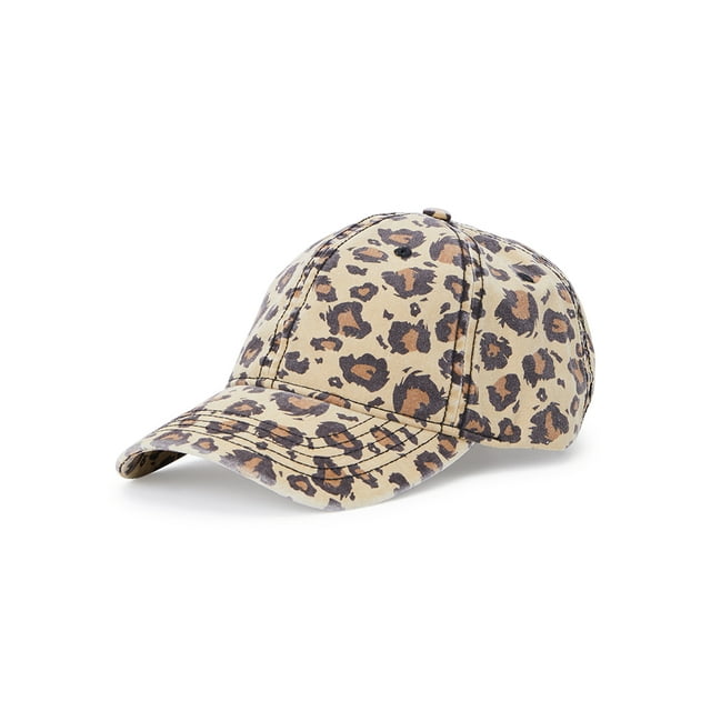 Time and Tru Women's Washed Cotton Twill Blank Leopard Baseball Hat ...