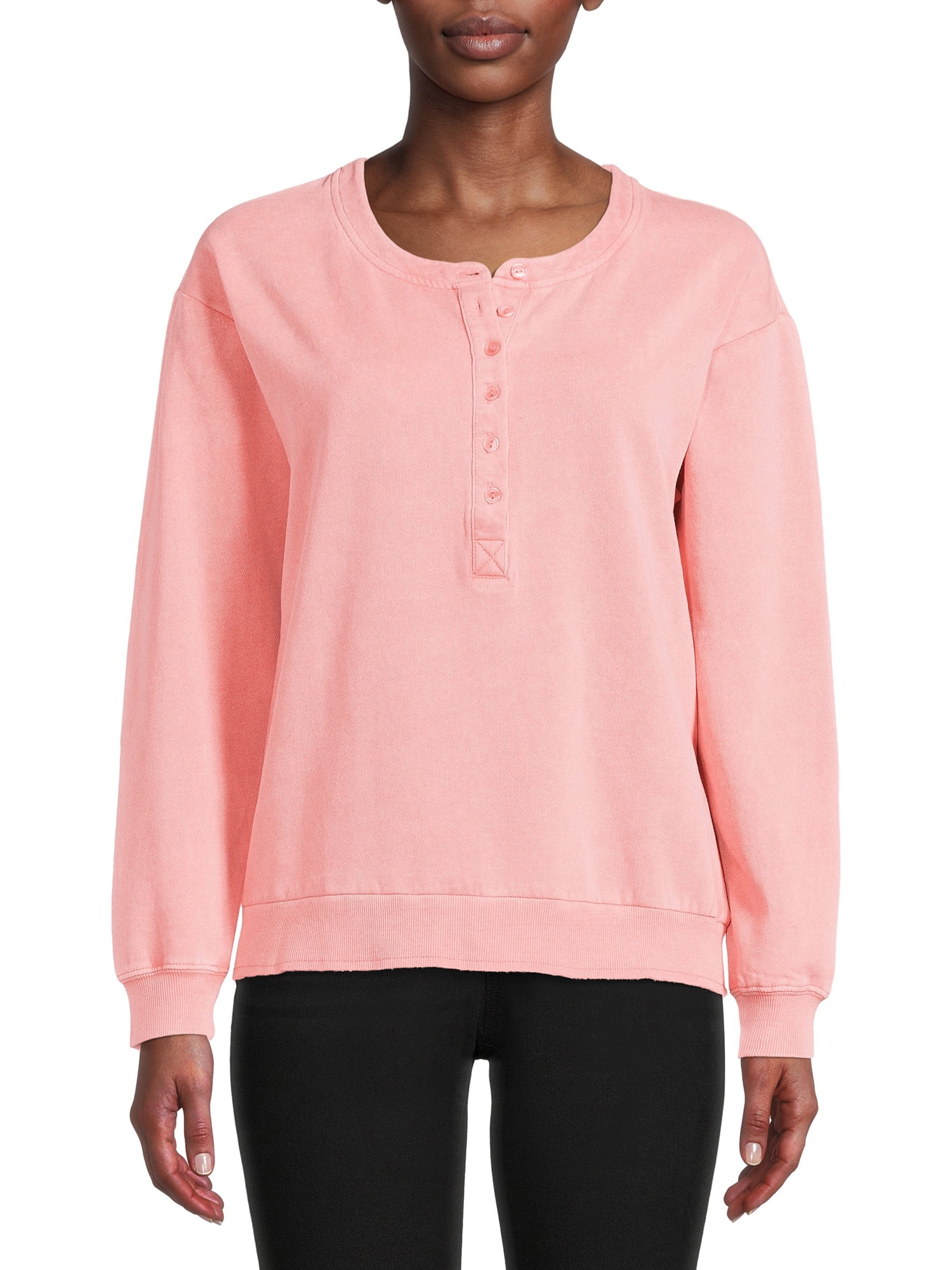 Time and Tru Women's Washed Henley Top - Walmart.com