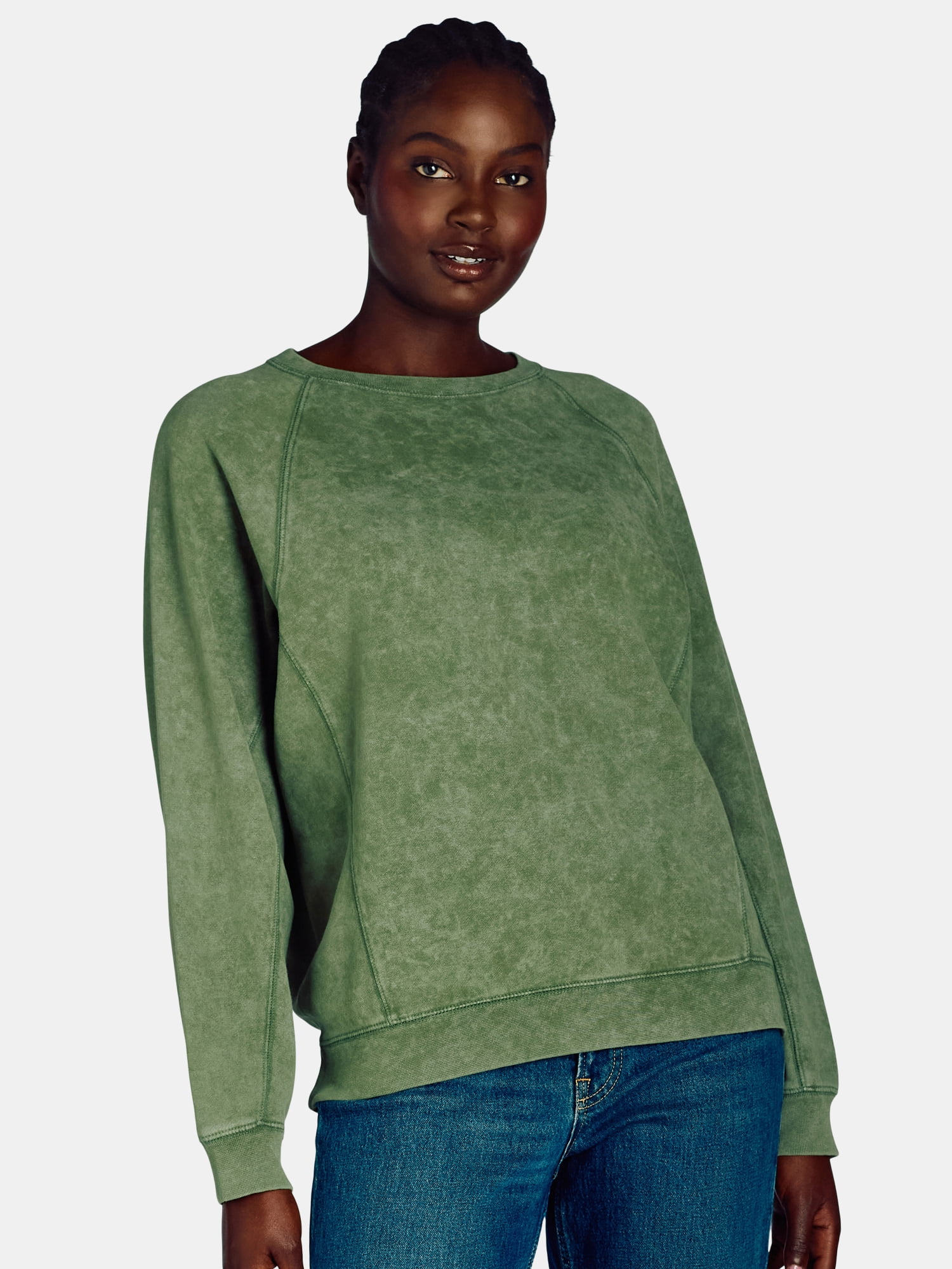 Time & Tru Women's Washed Sweatshirt Long Sleeves, Cotton Blend, Sizes ...