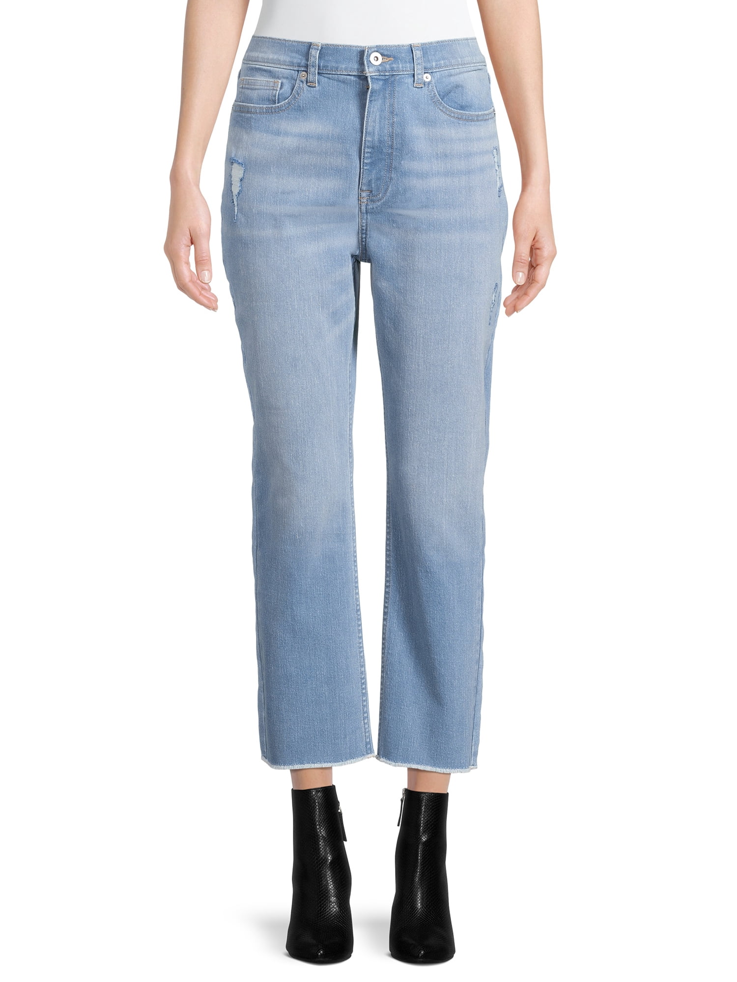 Time and Tru Women's Water-LTE High Rise Straight Crop Jean - Walmart.com