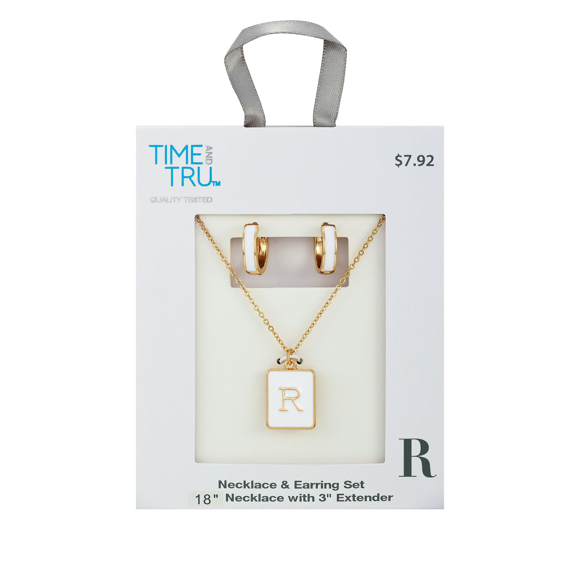 Time and Tru Women's White Epoxy Initial "R" Pendant Necklace and ...