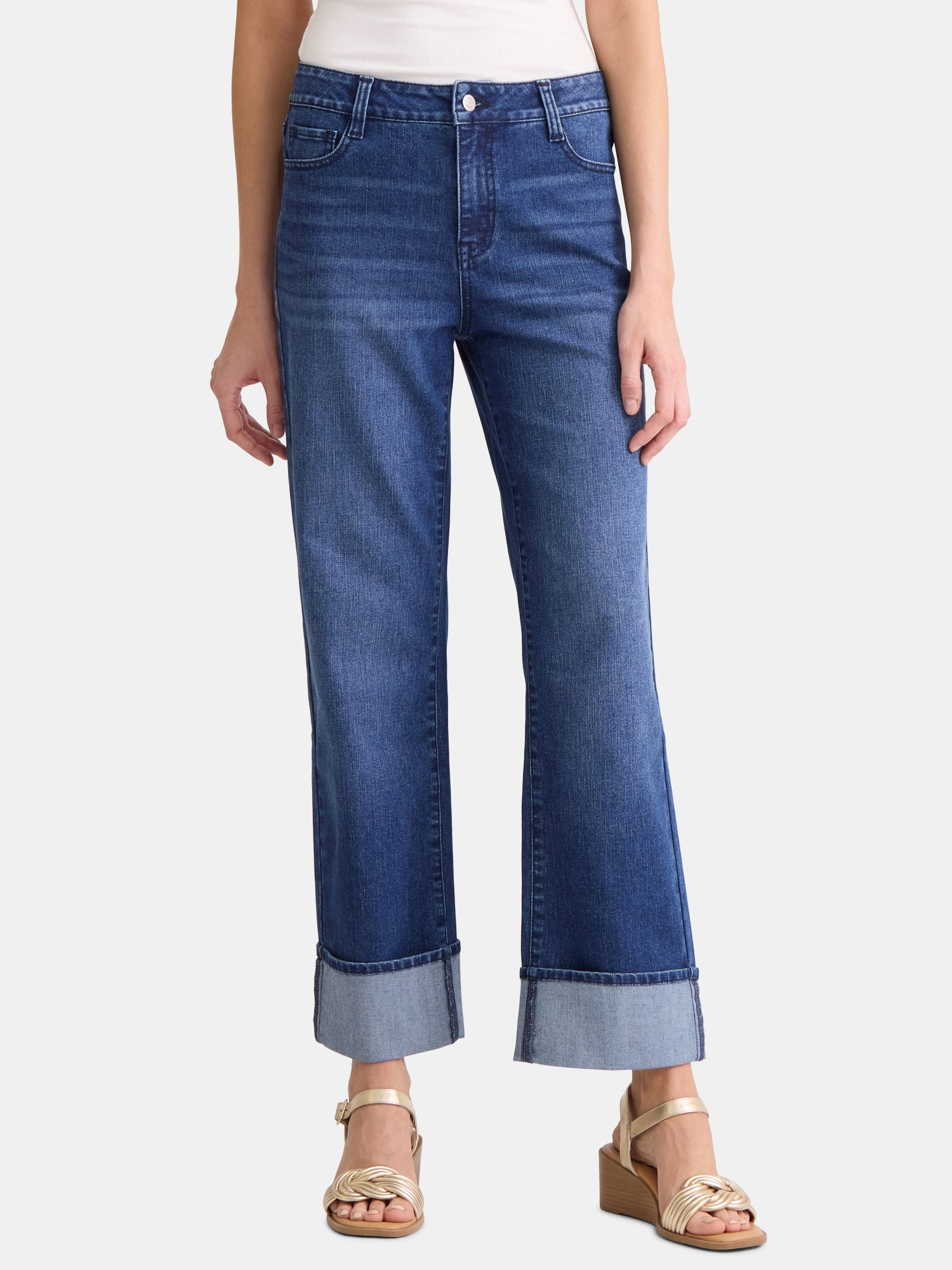 Time and Tru Women's Wide Cuff Jeans, 29” Inseam, Sizes 0-22 - Walmart.com