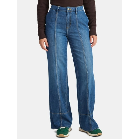 Time and Tru Women's High Rise Straight Leg Cuffed Jeans, 26.5" Inseam ...