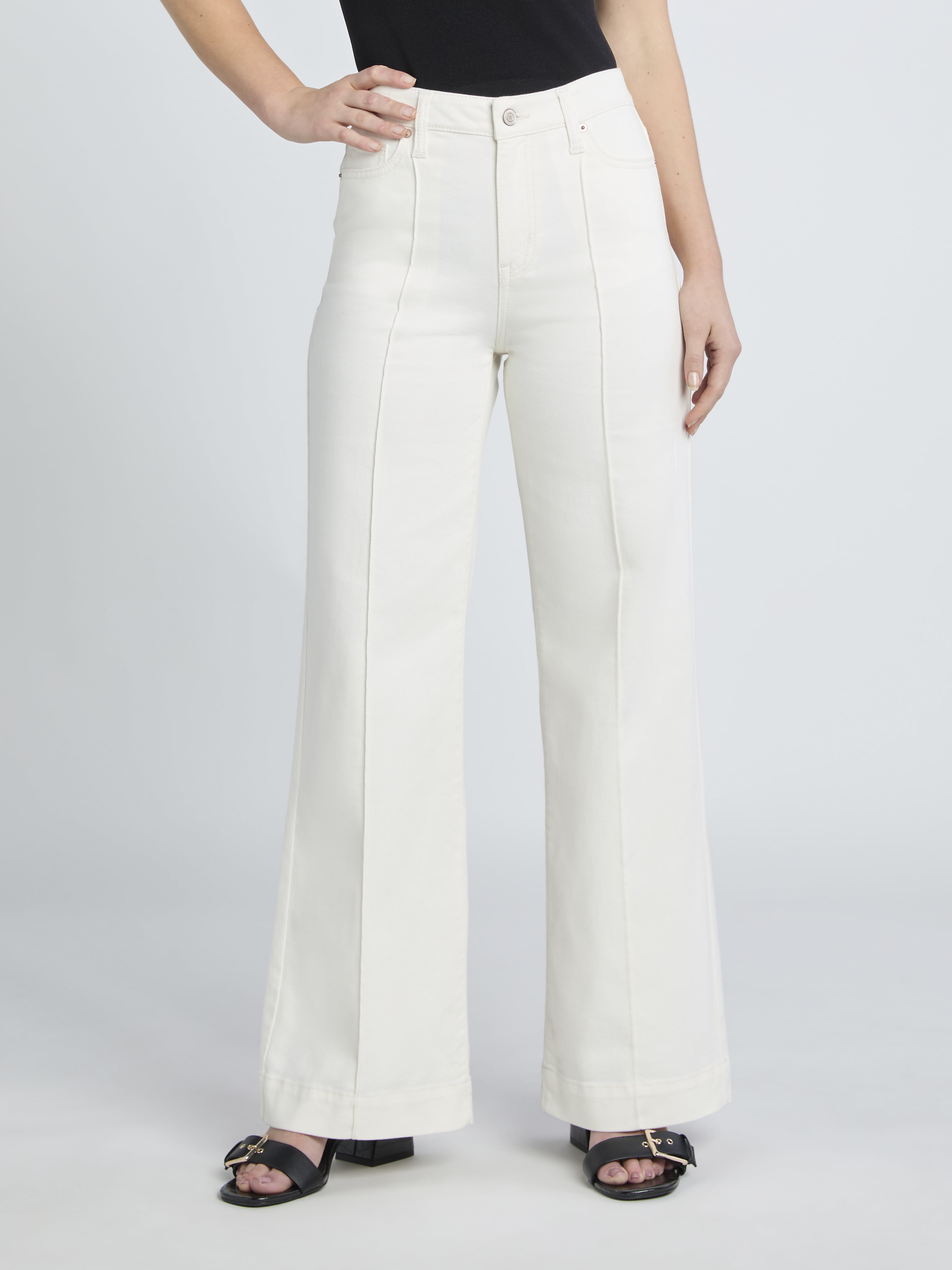 Time and Tru Women's Wide Leg Jeans with Seam Details, Available in ...