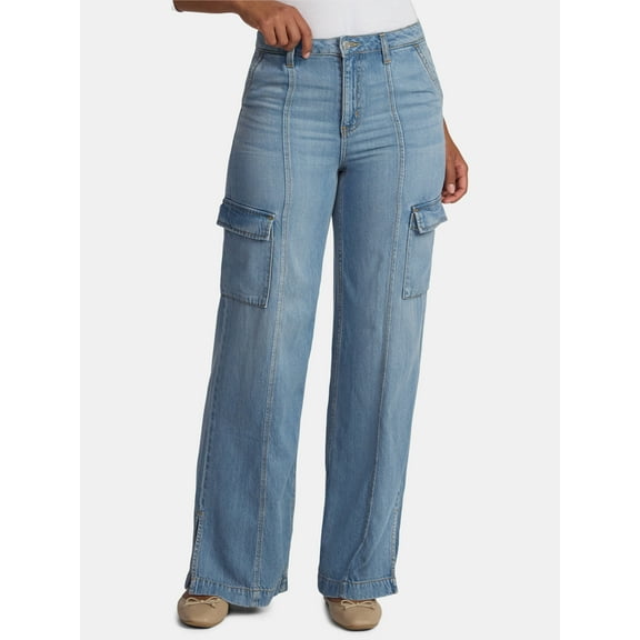 Time and Tru Women's High Rise Straight Leg Cuffed Jeans, 26.5" Inseam ...