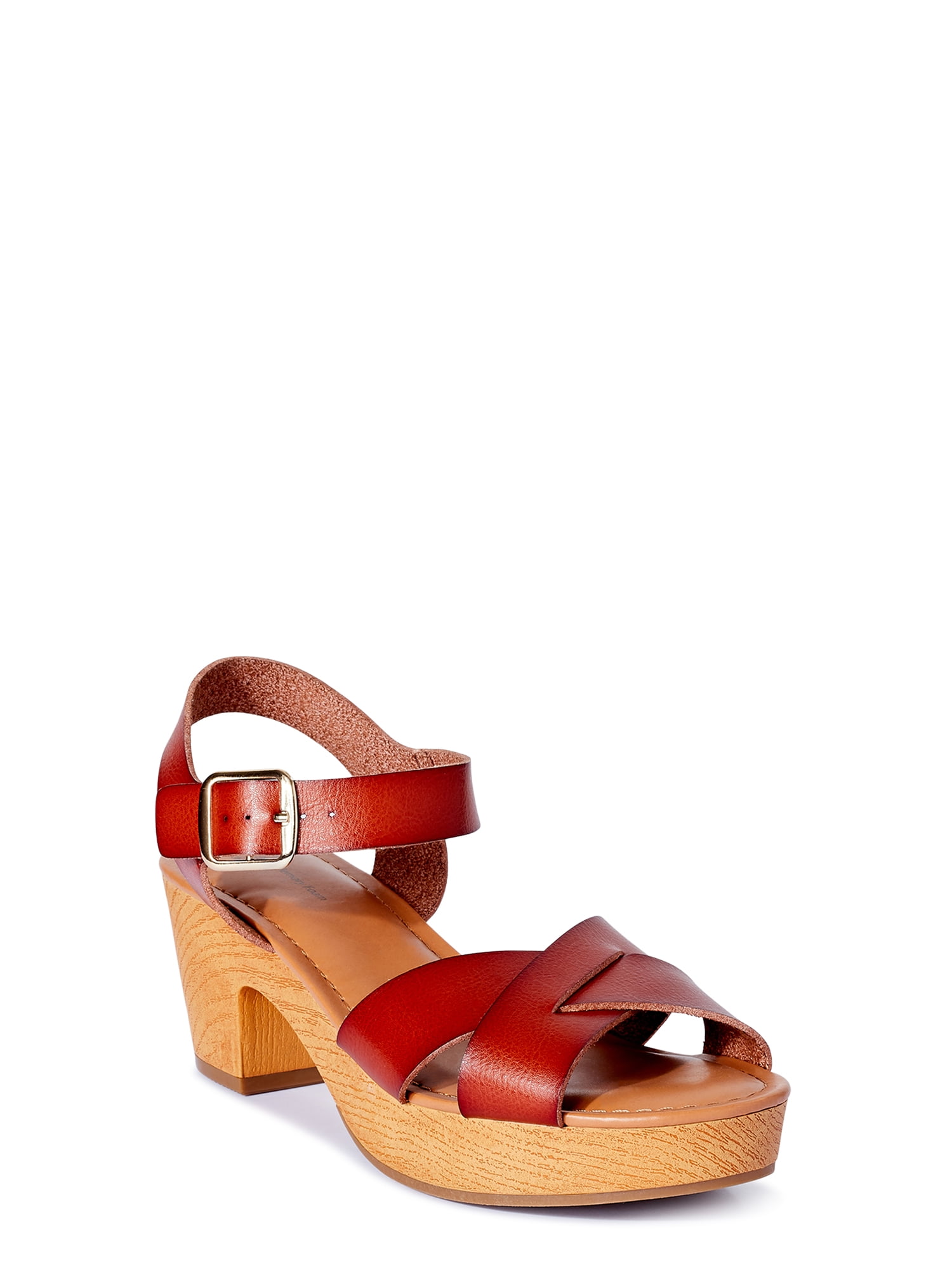 Time and Tru Women’s Wooden Heel Sandals - Walmart.com