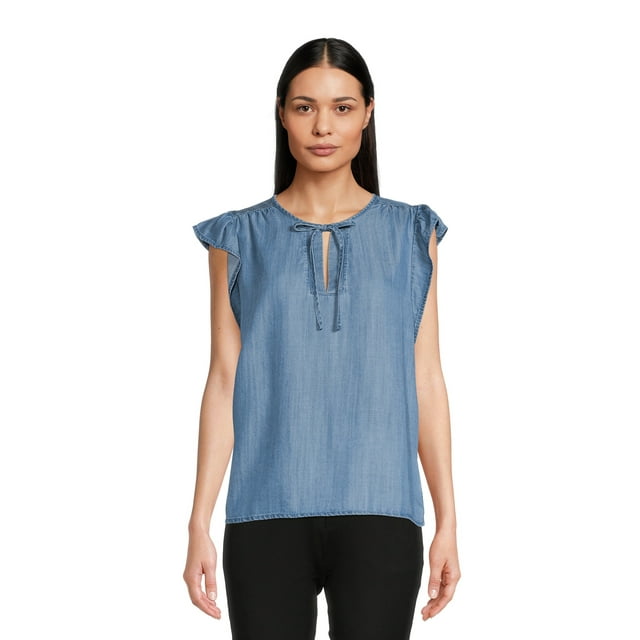 Time and Tru Women's Woven Ruffle Tank Top - Walmart.com