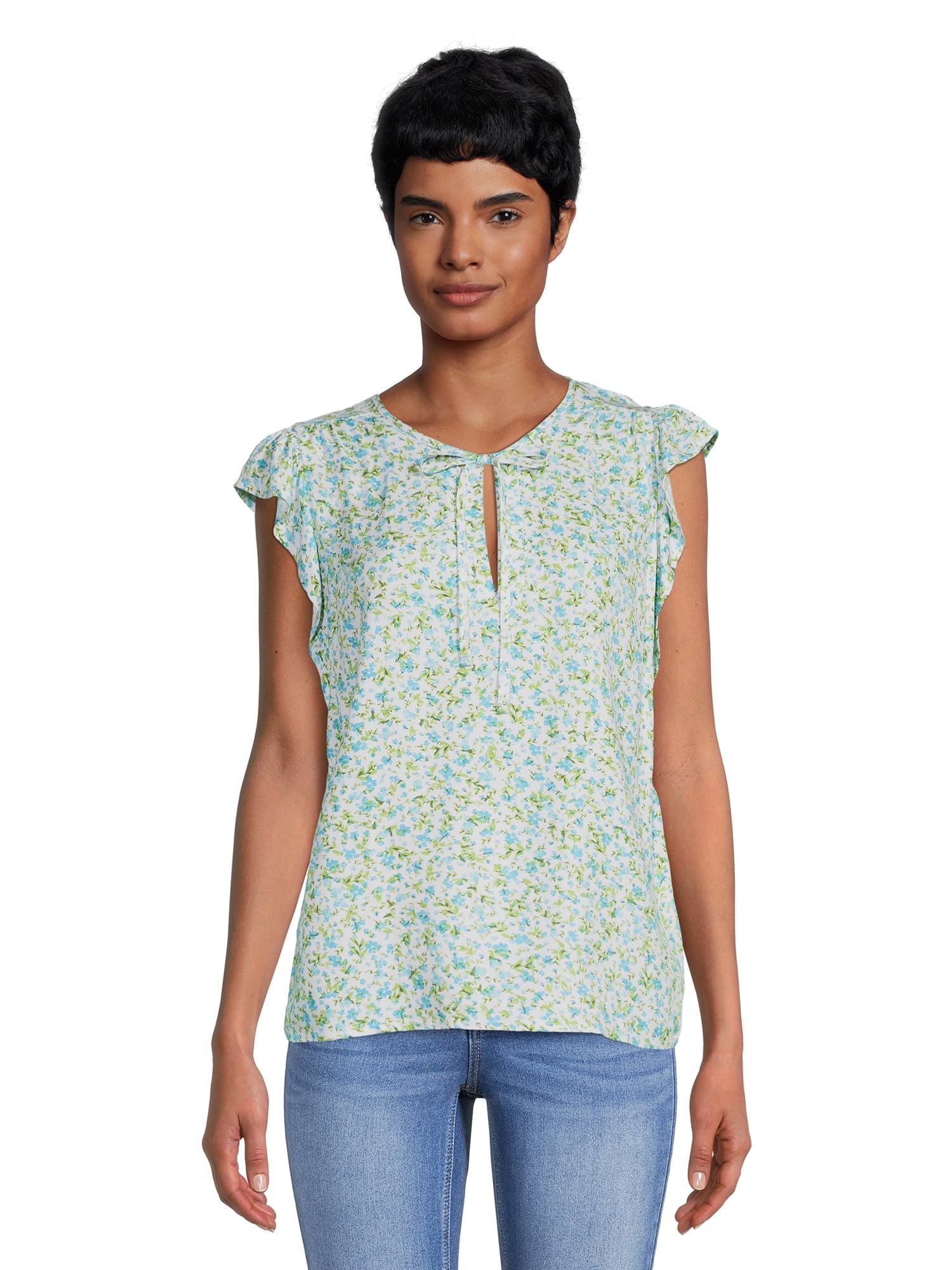 Time and Tru Women's Woven Ruffle Tank Top - Walmart.com