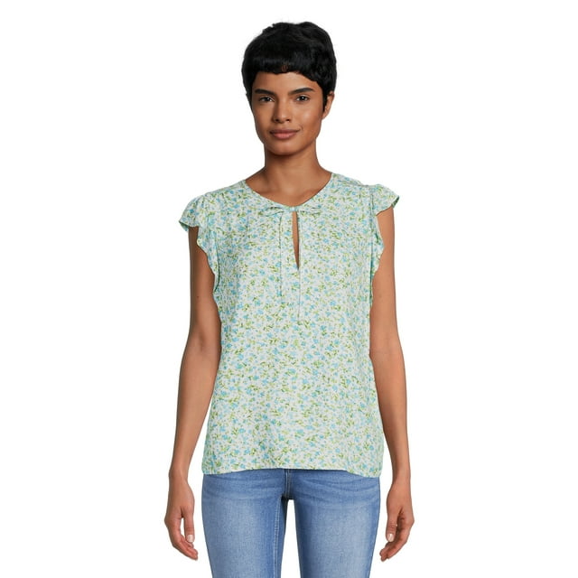 Time and Tru Women's Woven Ruffle Tank Top - Walmart.com