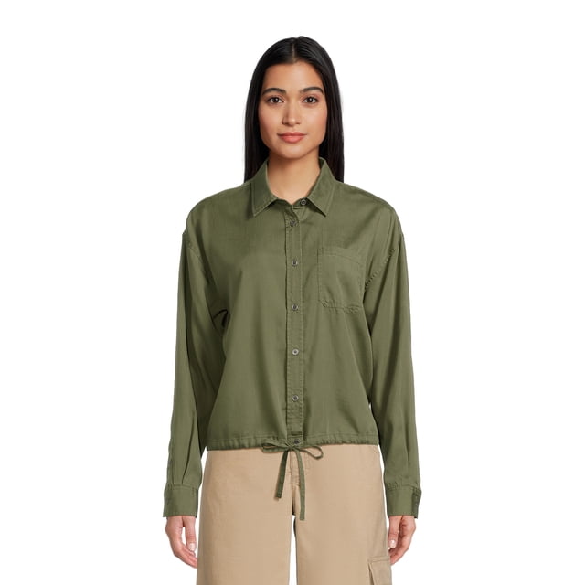 Time and Tru Women's Woven Utility Top with Drawstring Waist, Sizes XS ...