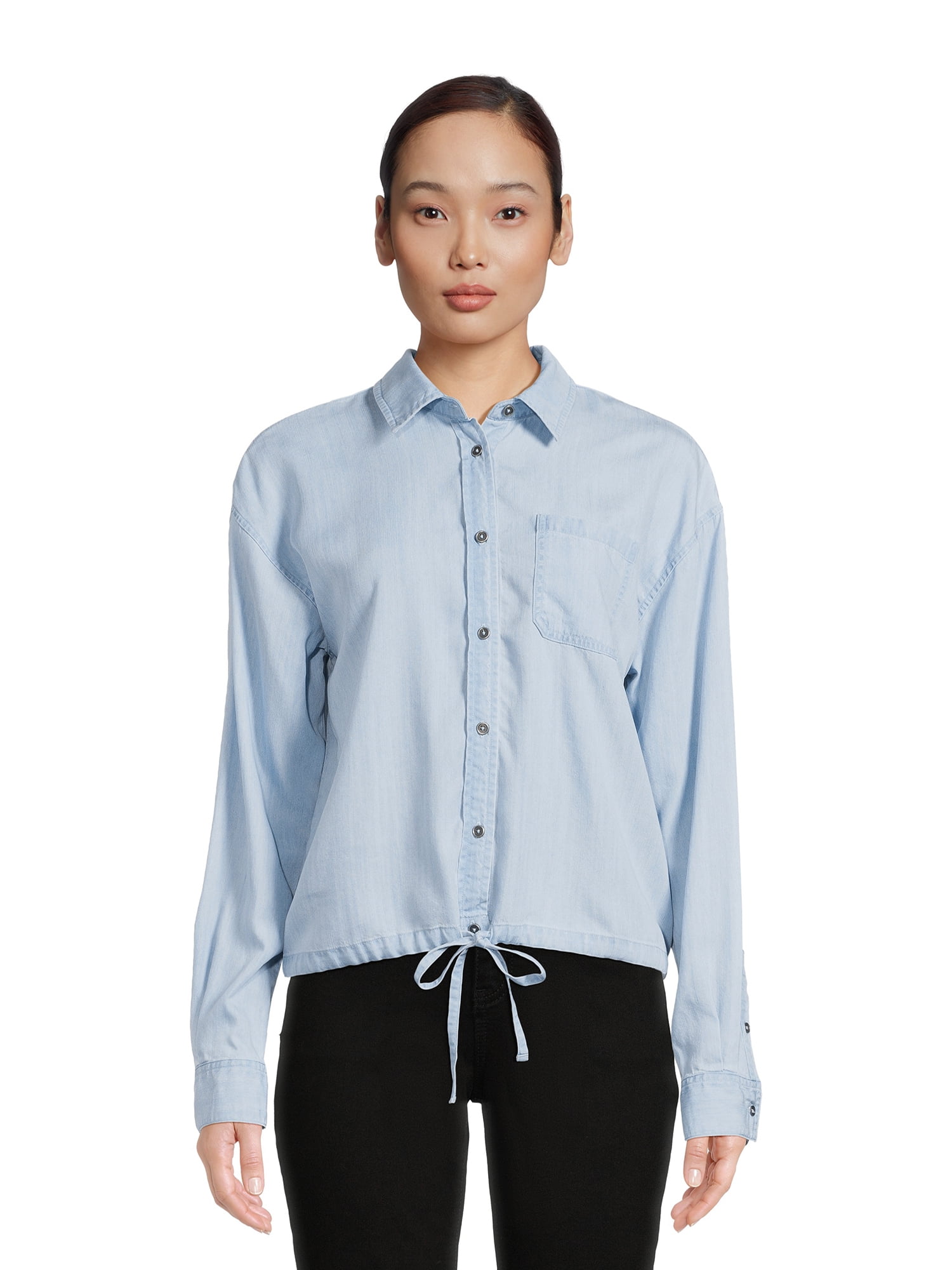 Time and Tru Women's Woven Utility Top with Drawstring Waist, Sizes XS ...