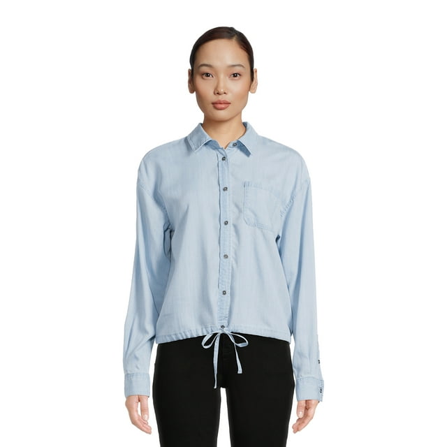 Time and Tru Women's Woven Utility Top with Drawstring Waist, Sizes XS ...