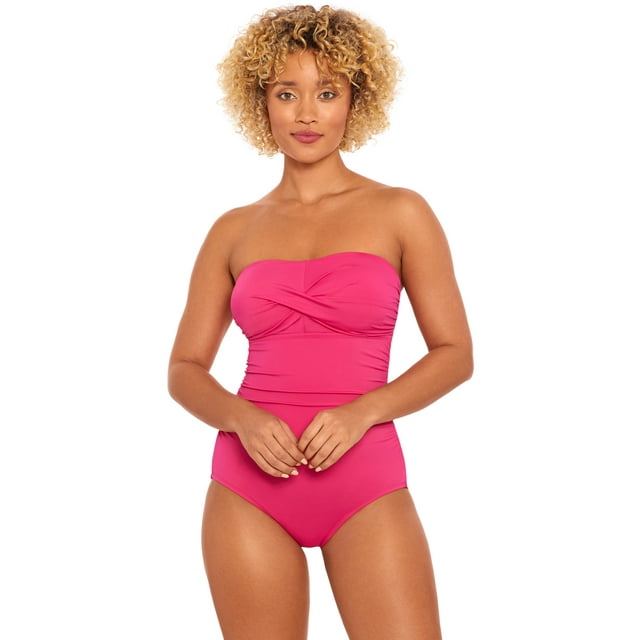 Time And Tru Womens And Plus Bandeau Twist Front One Piece Swimsuit
