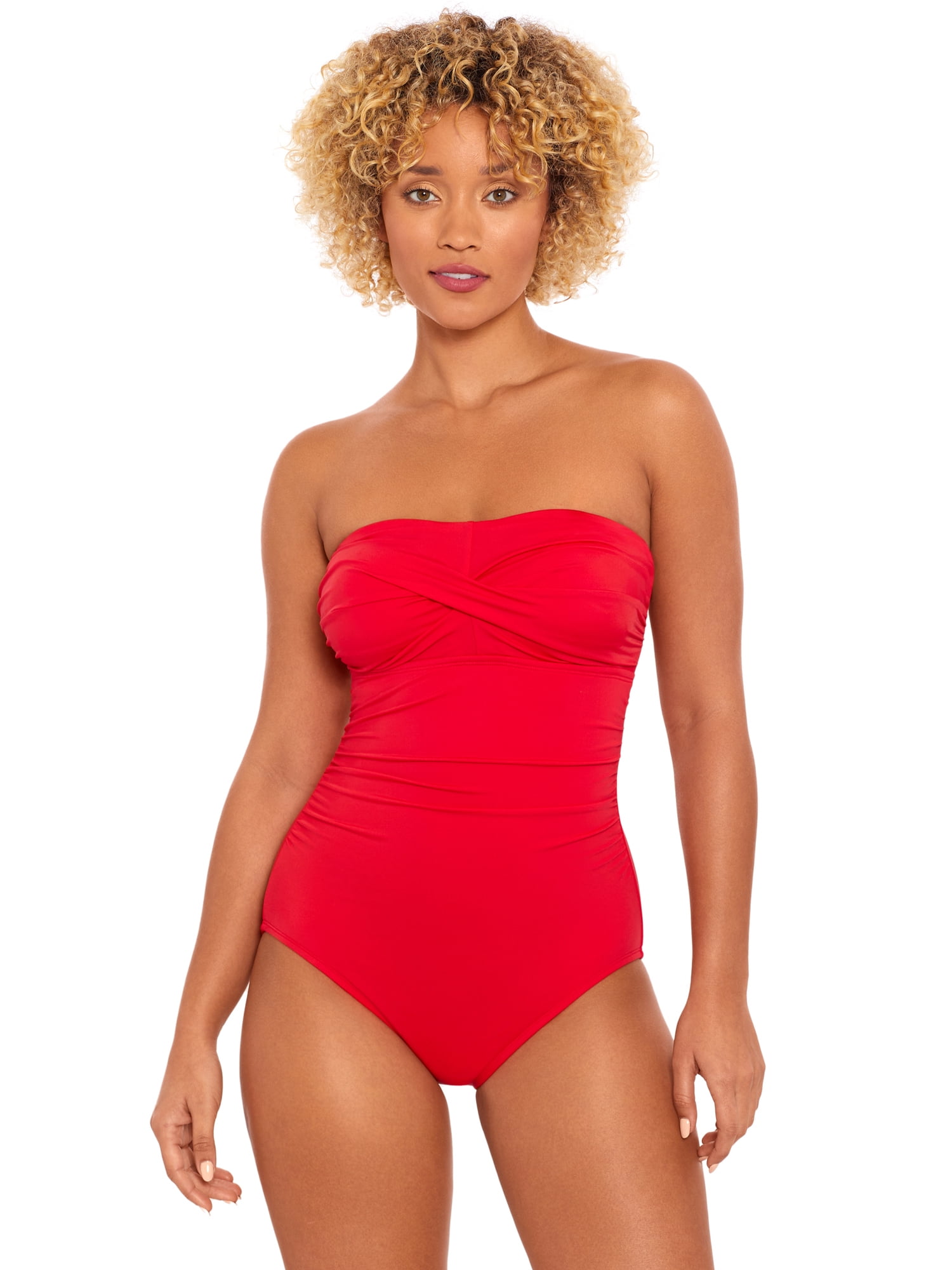 Time And Tru Womens And Plus Bandeau Twist Front One Piece Swimsuit
