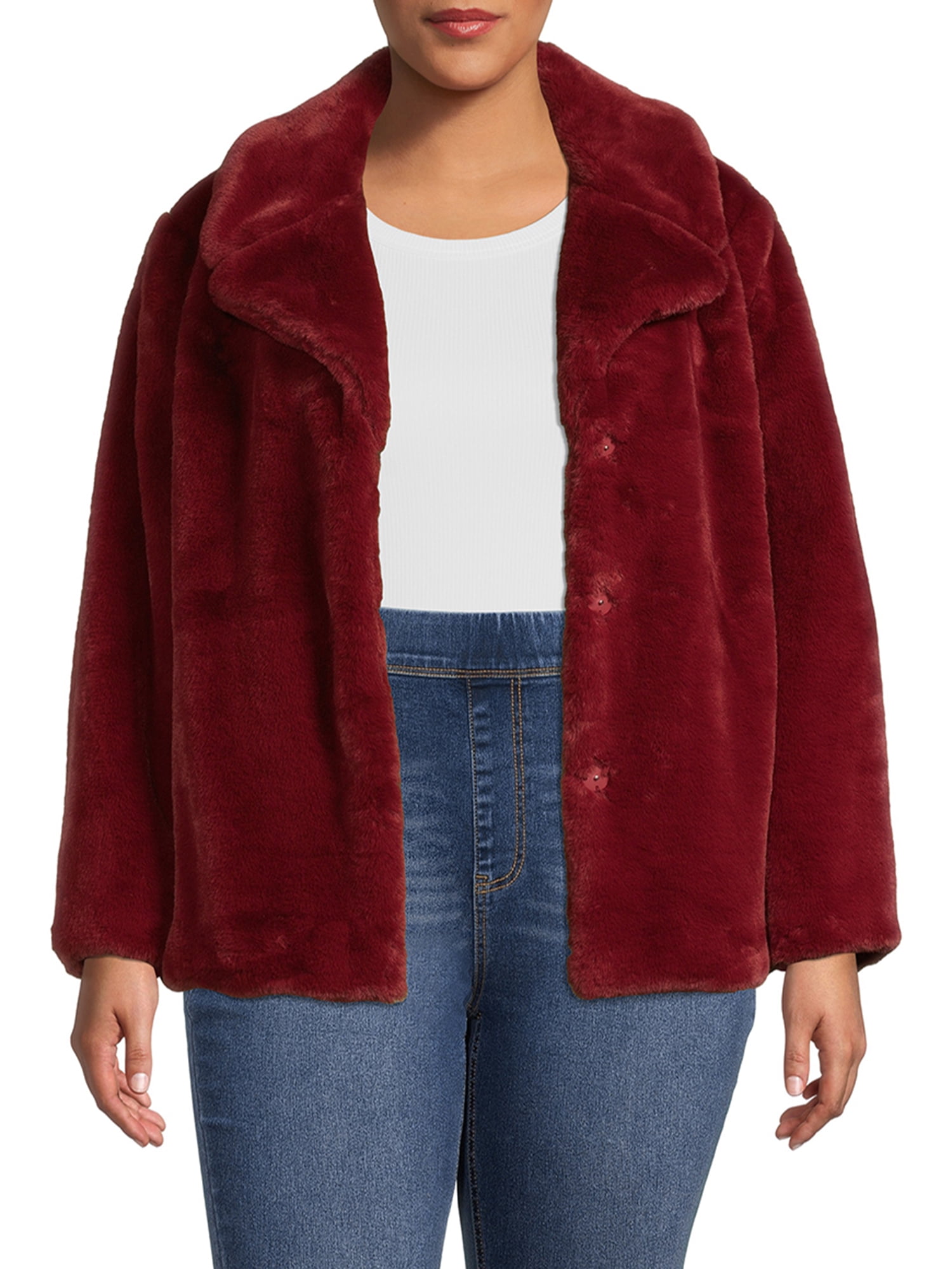 Time and Tru Women's and Plus Faux Fur Cropped Jacket - Walmart.com