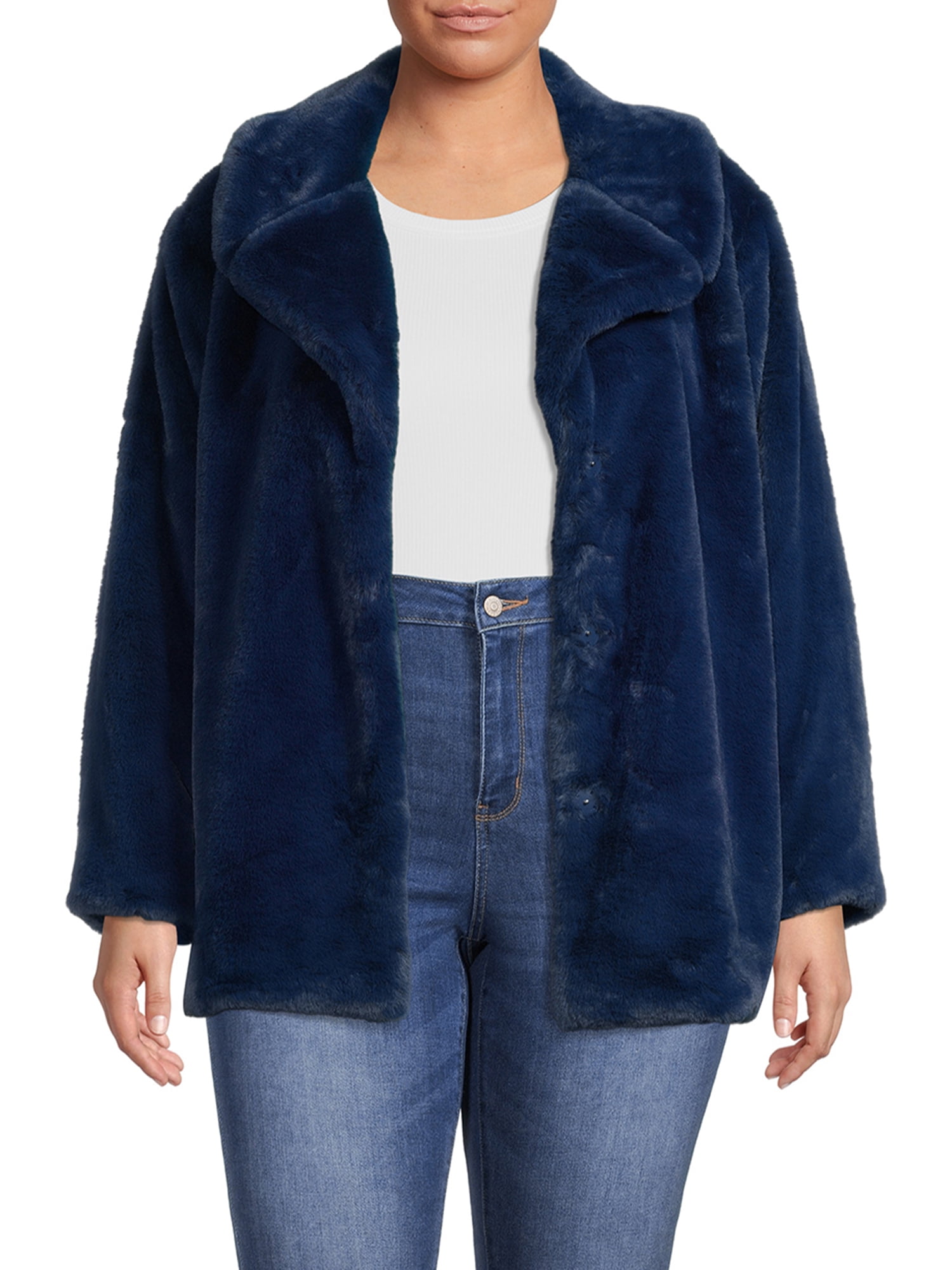 Time and Tru Women's and Plus Faux Fur Cropped Jacket - Walmart.com