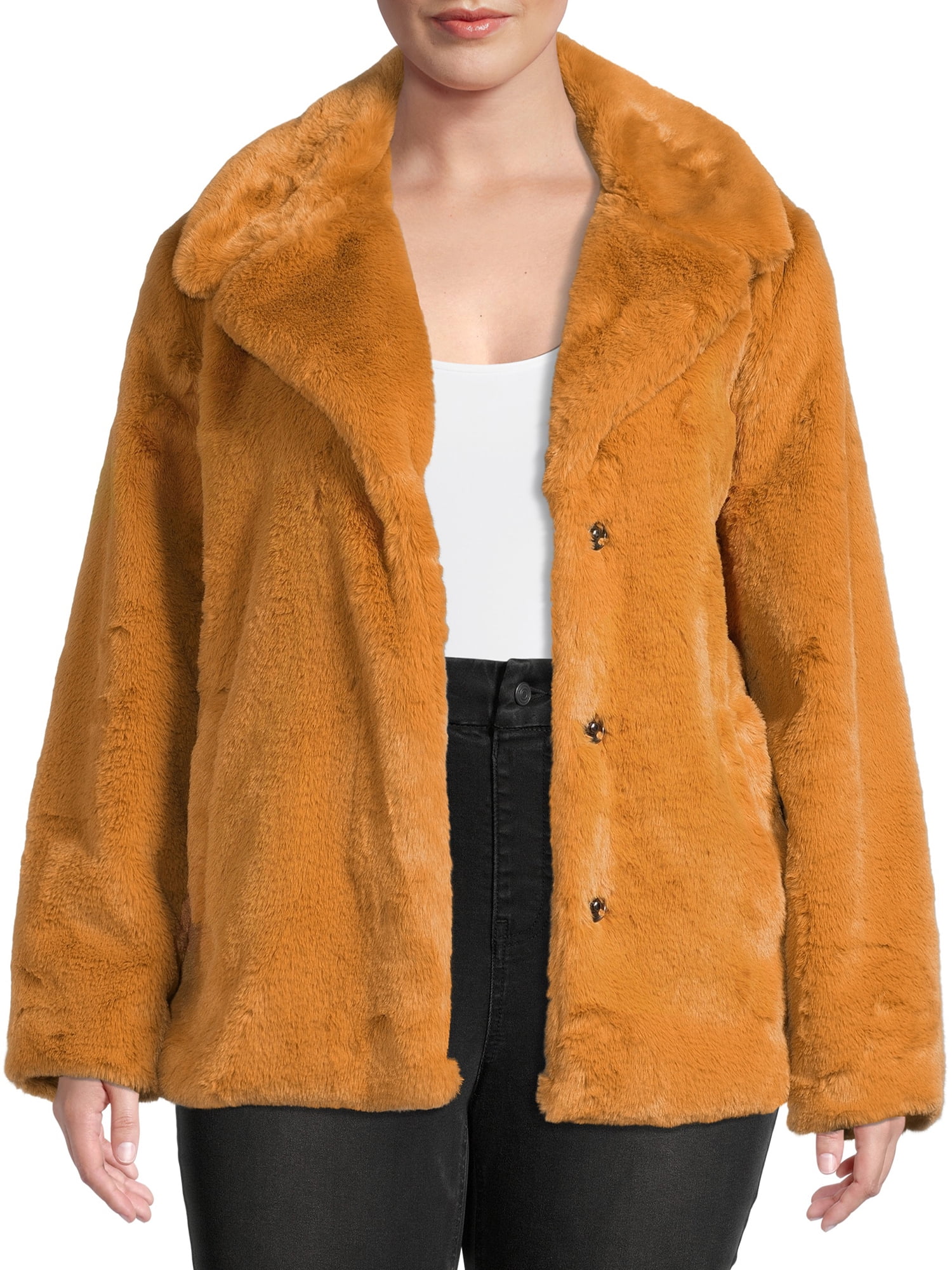 Time and Tru Women's and Plus Faux Fur Cropped Jacket - Walmart.com