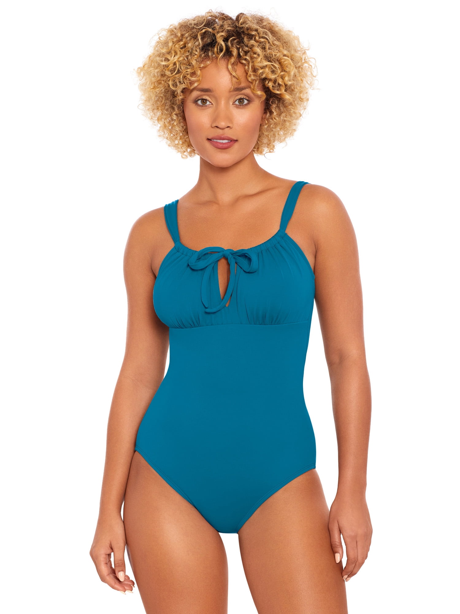 Time And Tru Womens And Plus Keyhole Tie Front One Piece Swimsuit