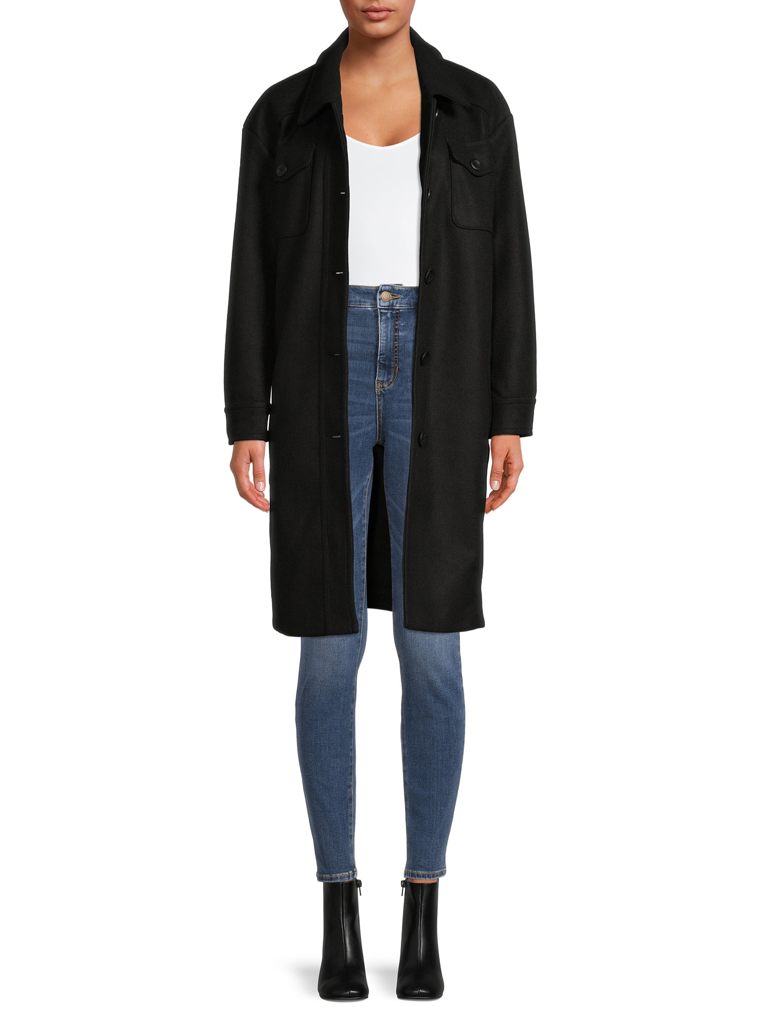 Time and Tru Women's and Plus Long Shacket Coat - Walmart.com