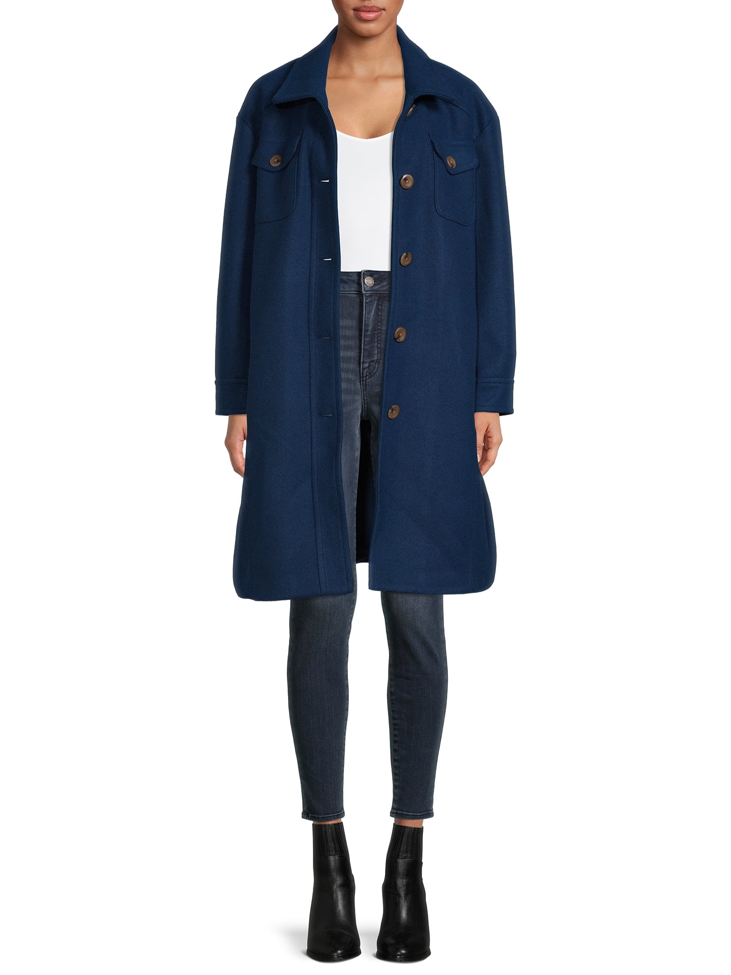 Time and Tru Women's and Plus Long Shacket Coat - Walmart.com