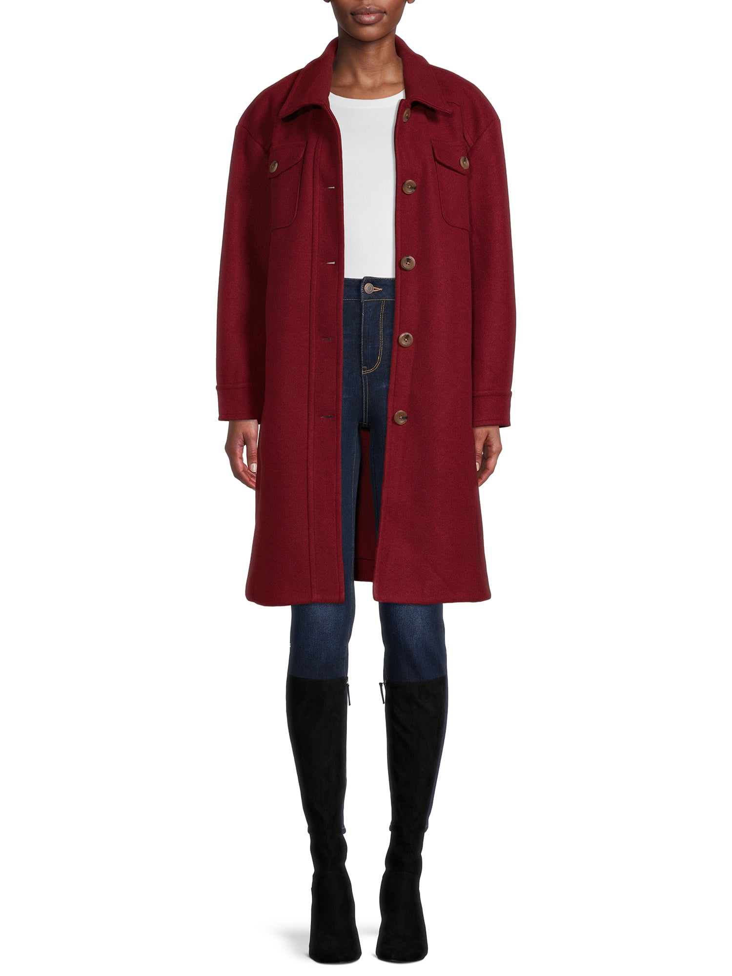 Time and Tru Women's and Plus Long Shacket Coat - Walmart.com