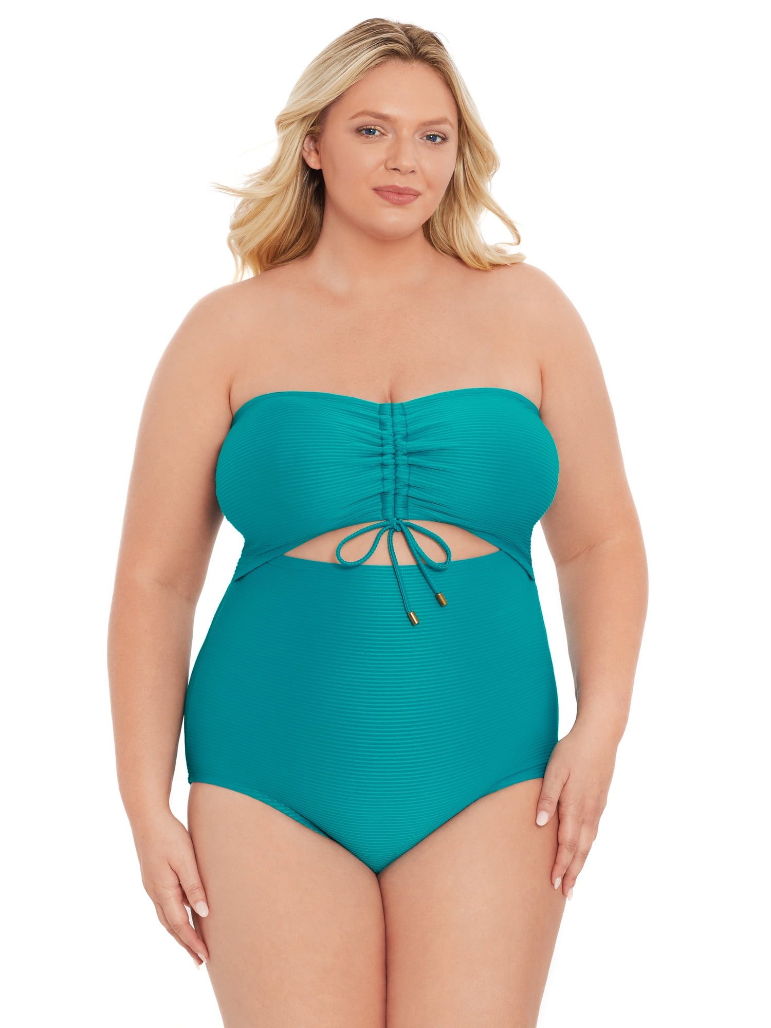 Time And Tru Womens And Plus Ottoman Ribbed Cutout One Piece Swimsuit