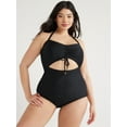 Time And Tru Womens And Plus Ottoman Ribbed Cutout One Piece Swimsuit