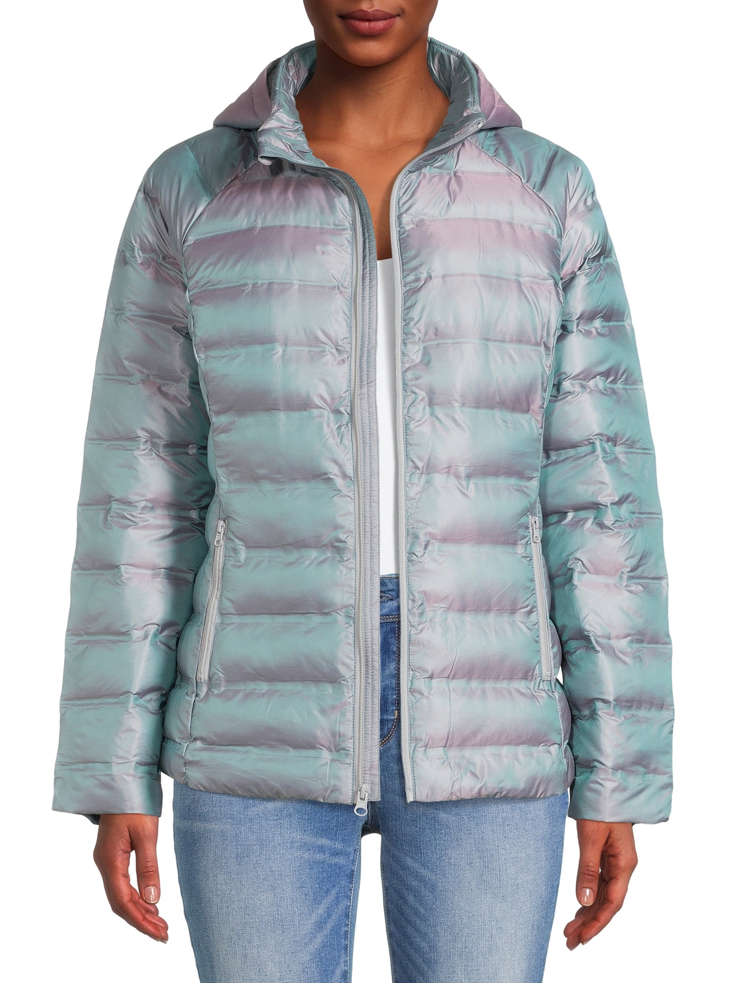 Time and Tru Women's and Plus Packable Stretch Zip Up Puffer Jacket ...
