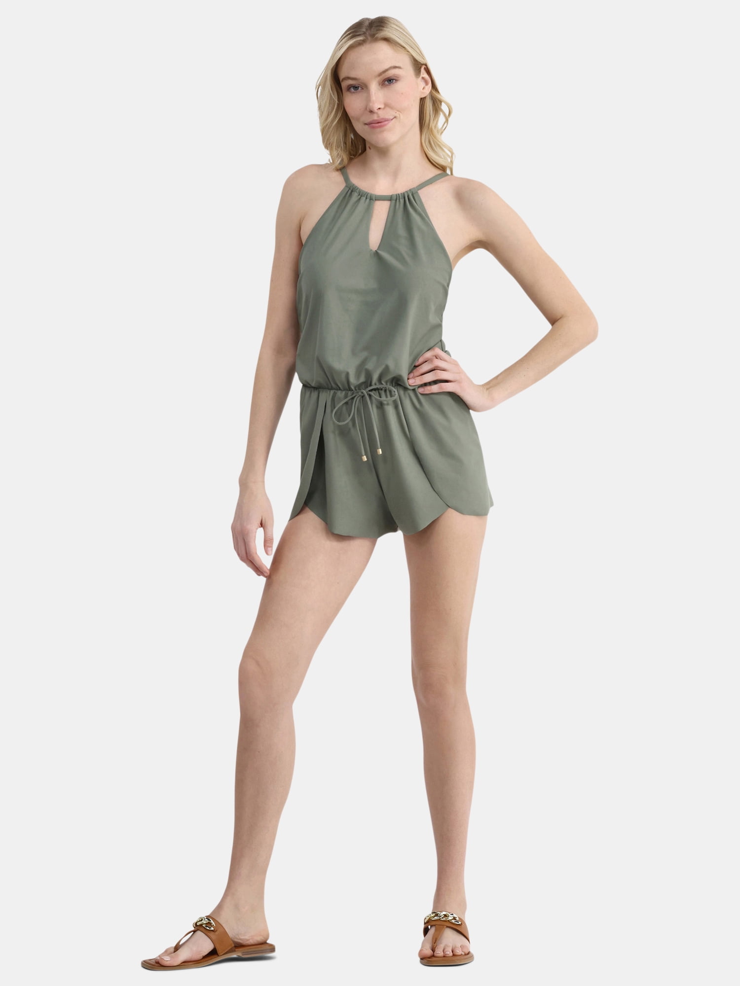 Time and Tru Women's and Women's Plus One Piece Swim Romper, Sizes XS ...