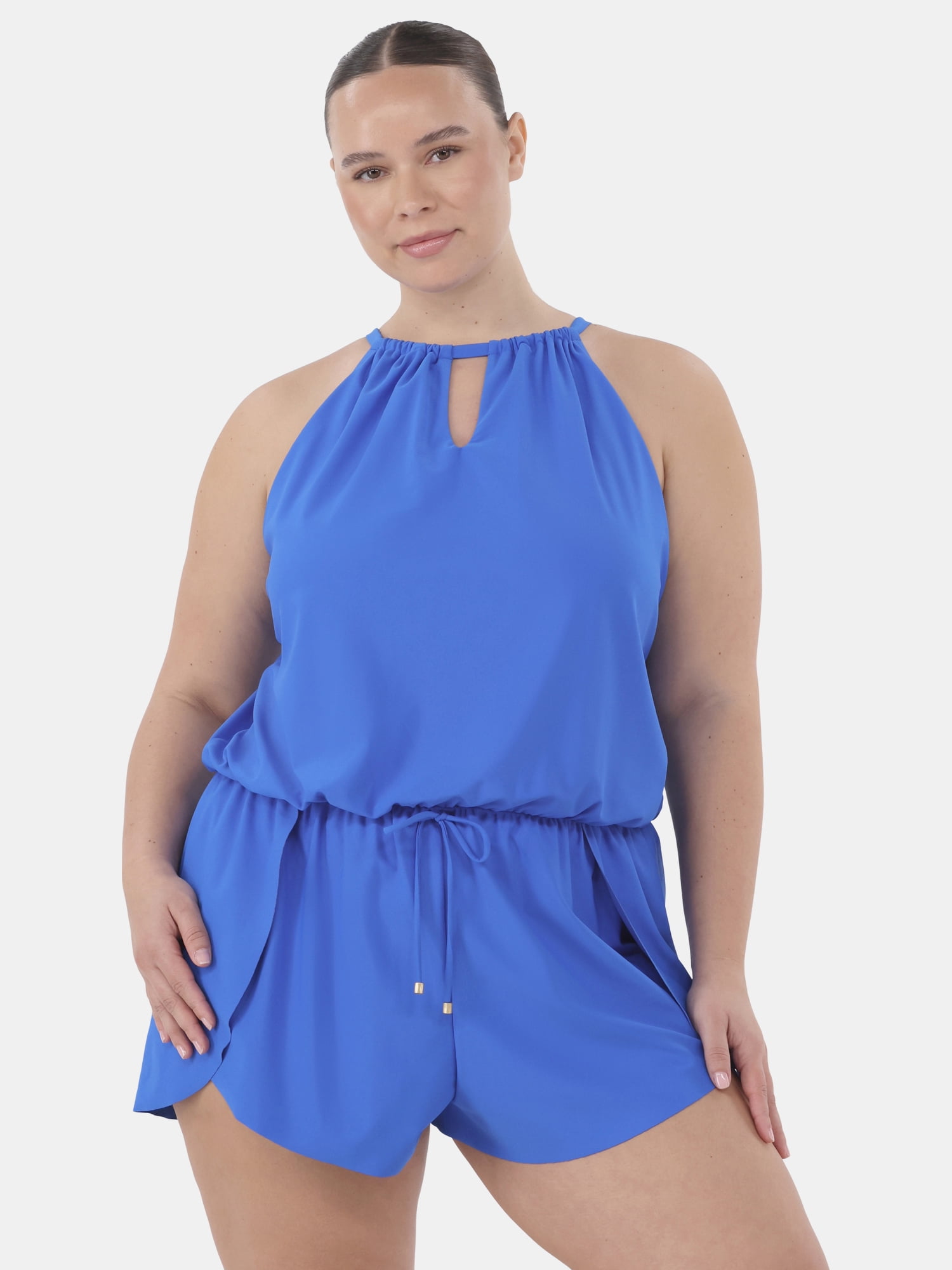 Time and Tru Women's and Women's Plus One Piece Swim Romper, Sizes XS ...