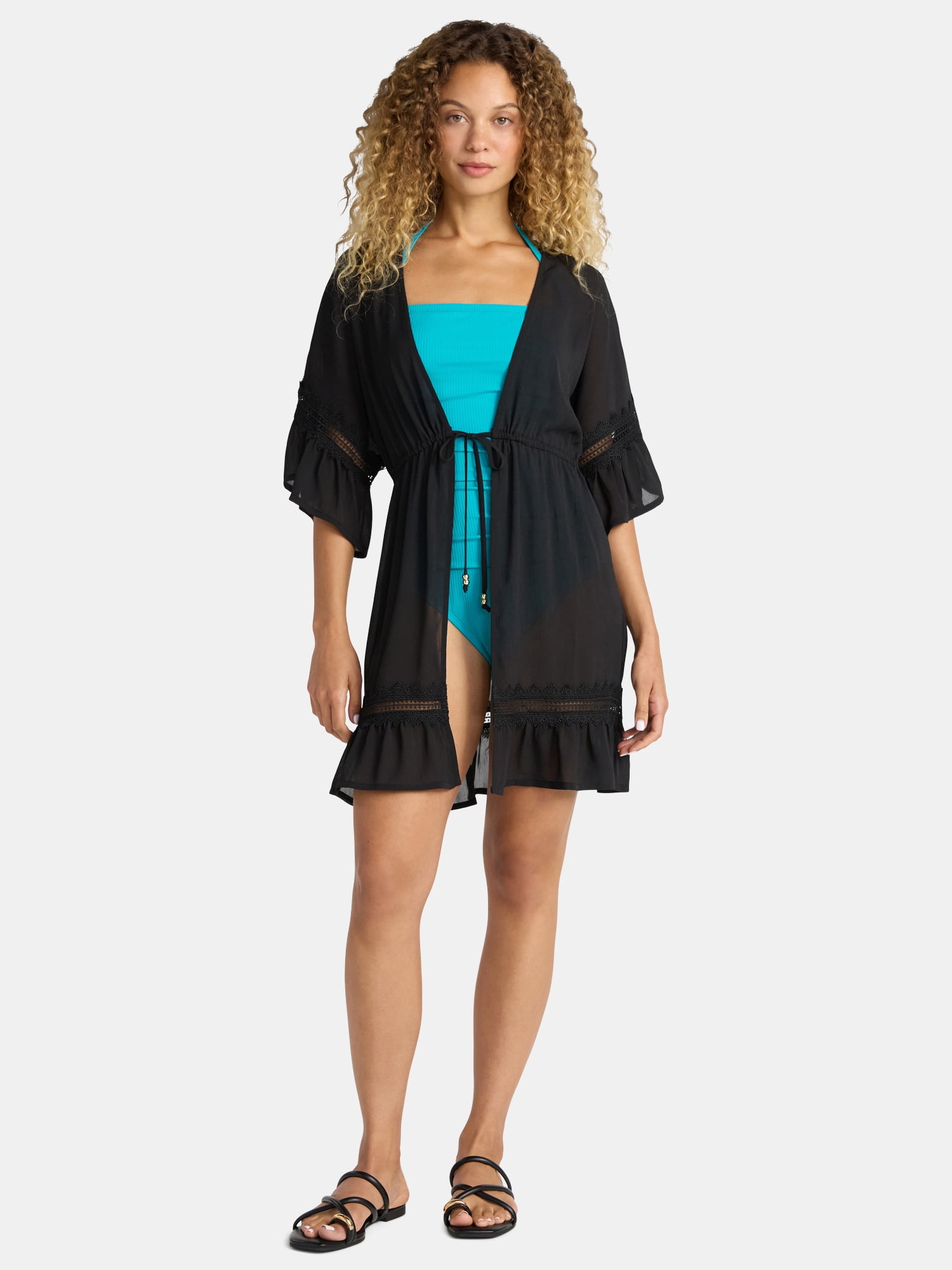 Time and Tru Women's and Women's Plus Chiffon Kimono Coverup, Sizes XS ...
