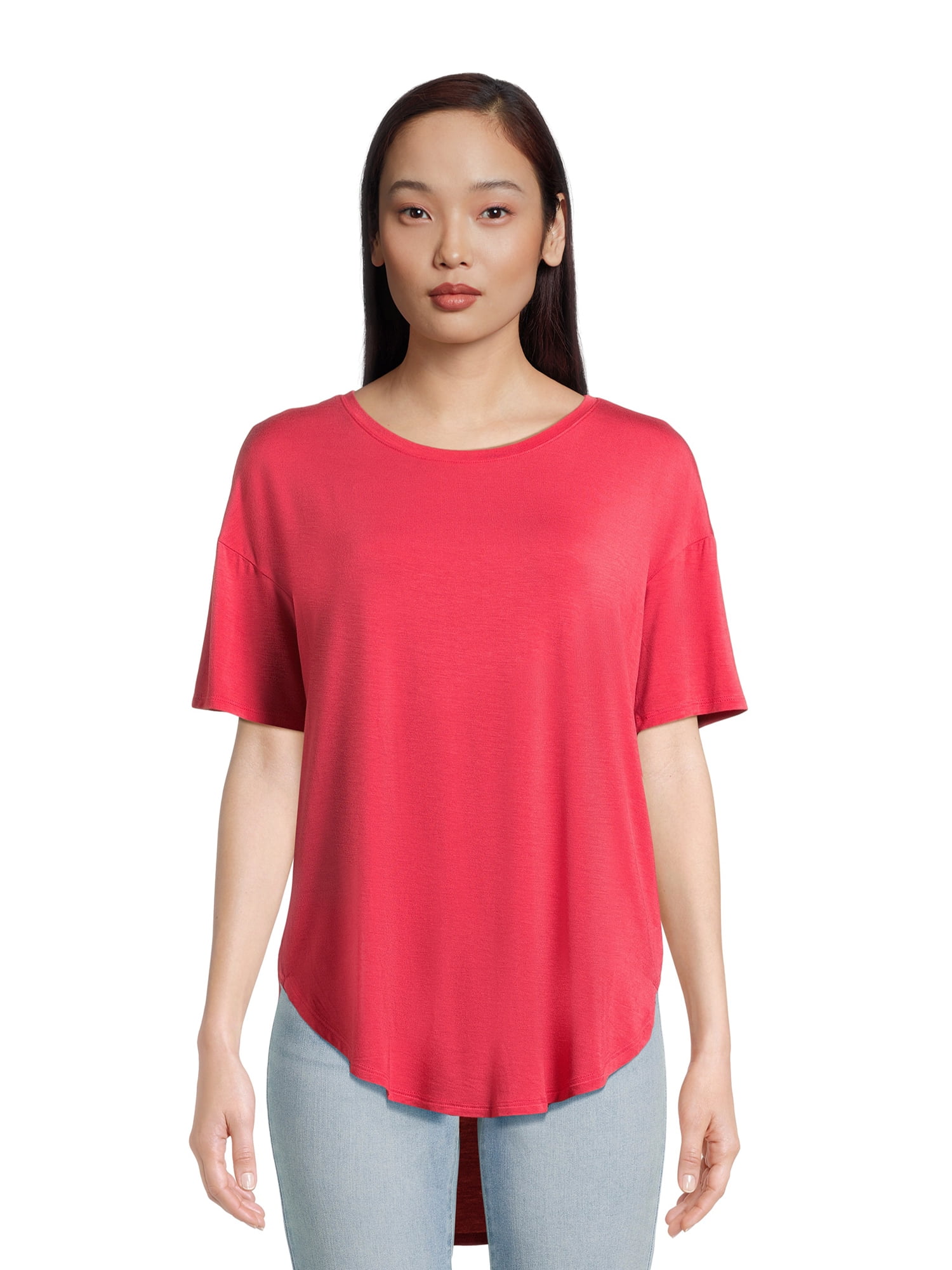 Time and Tru Women's and Women’s Plus Crewneck Tunic Tee with Short ...