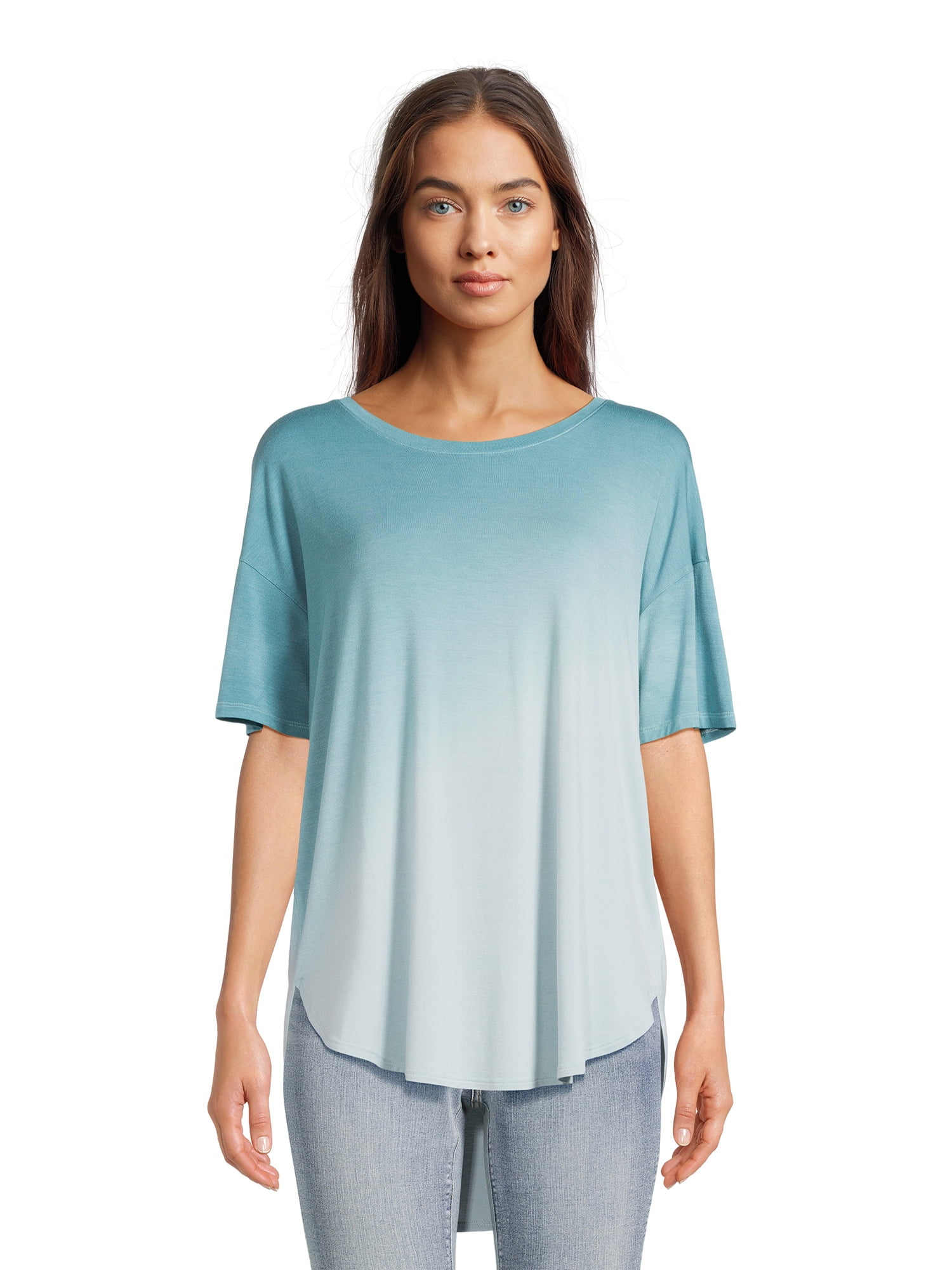 Time and Tru Women's and Women’s Plus Crewneck Tunic Tee with Short ...