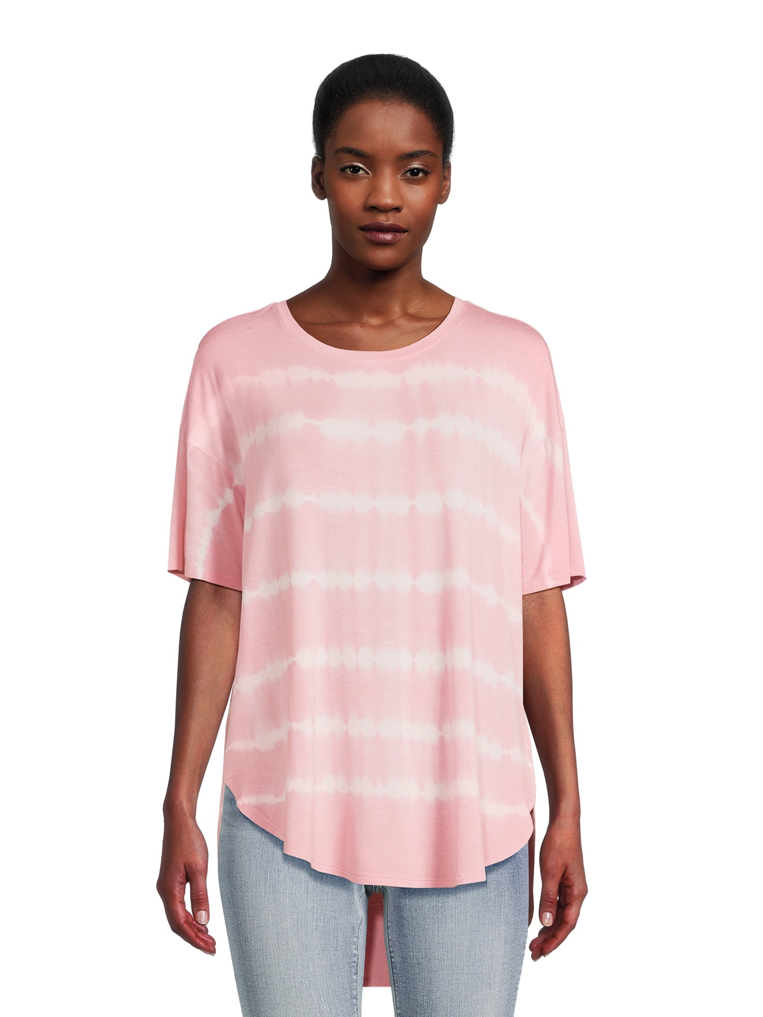 Time and Tru Women's and Women’s Plus Crewneck Tunic Tee with Short ...