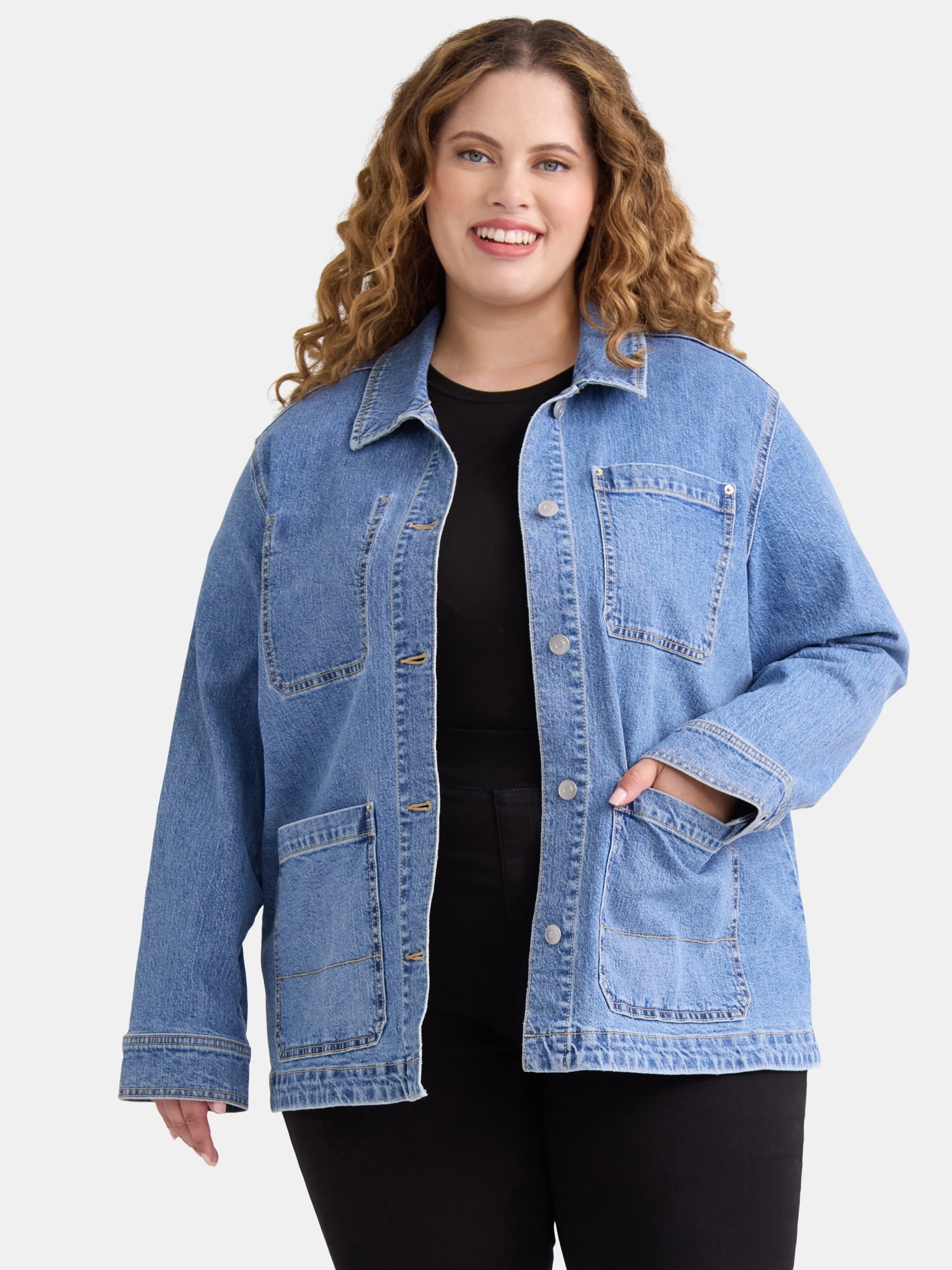 Time and Tru Women's and Women’s Plus Denim Utility Jacket, Sizes XS-4X ...