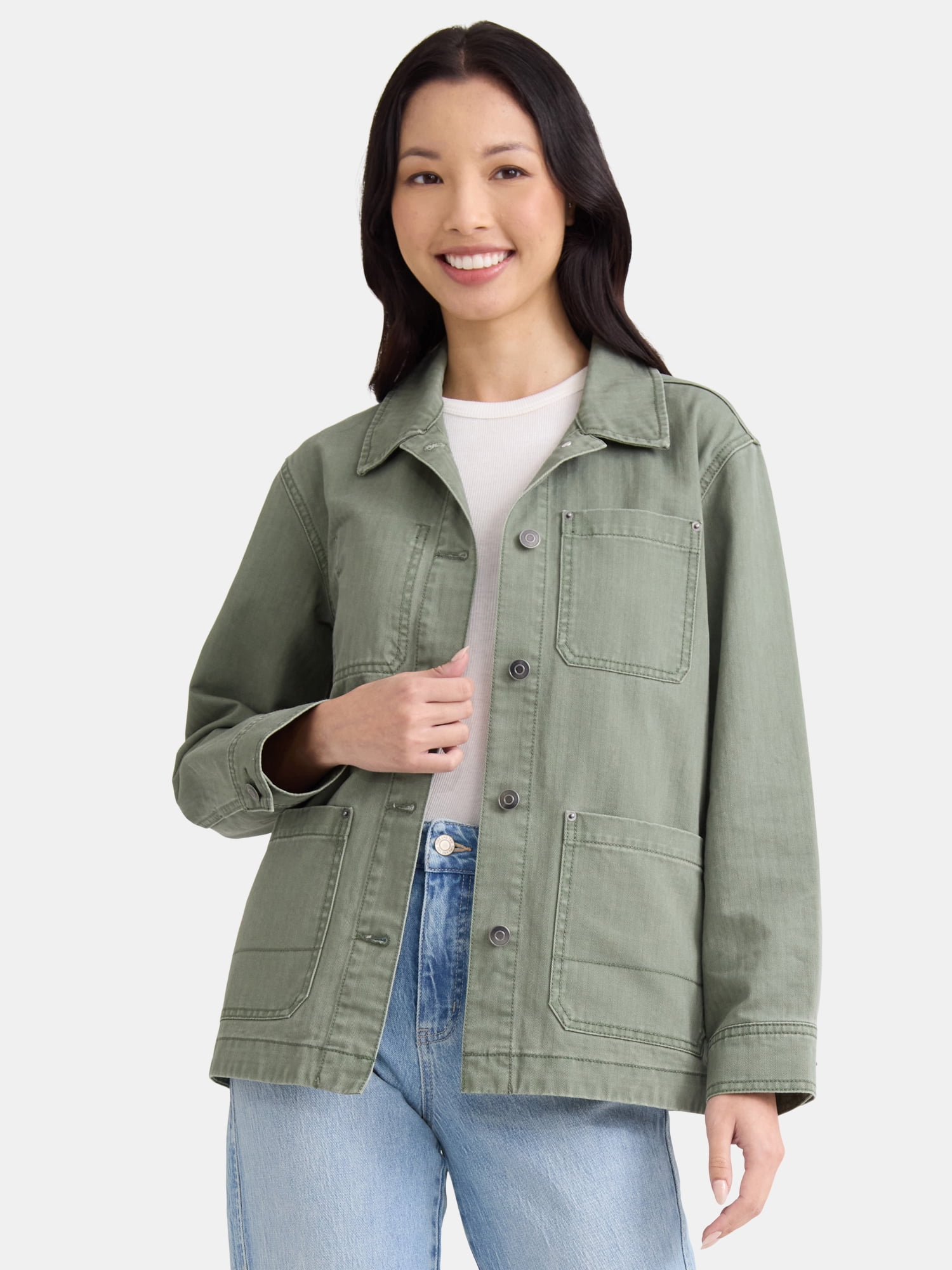 Time and Tru Women's and Women’s Plus Denim Utility Jacket, Sizes XS-4X ...