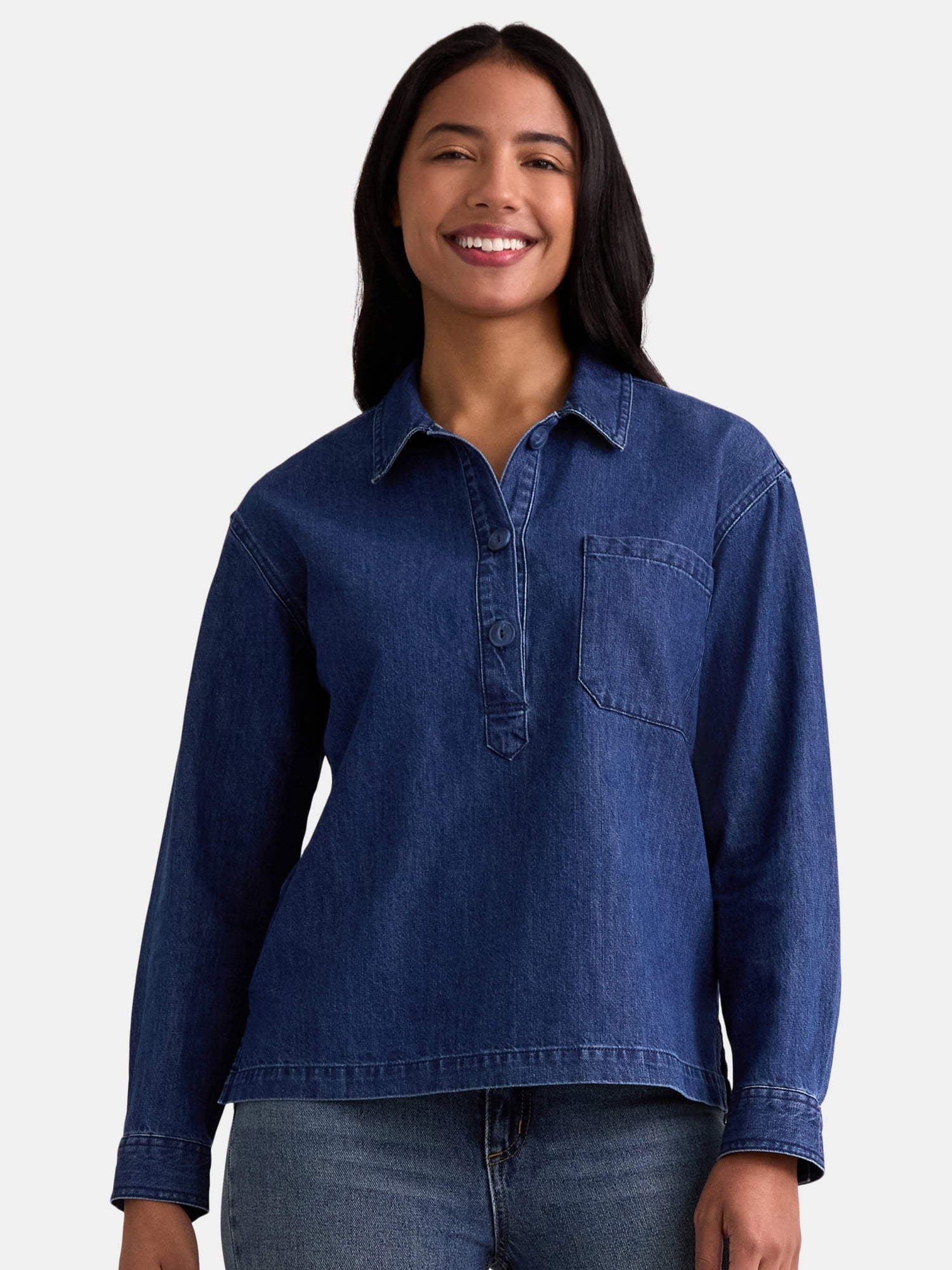 Time and Tru Women's and Women's Plus Denim Popover, Sizes XS-4X ...