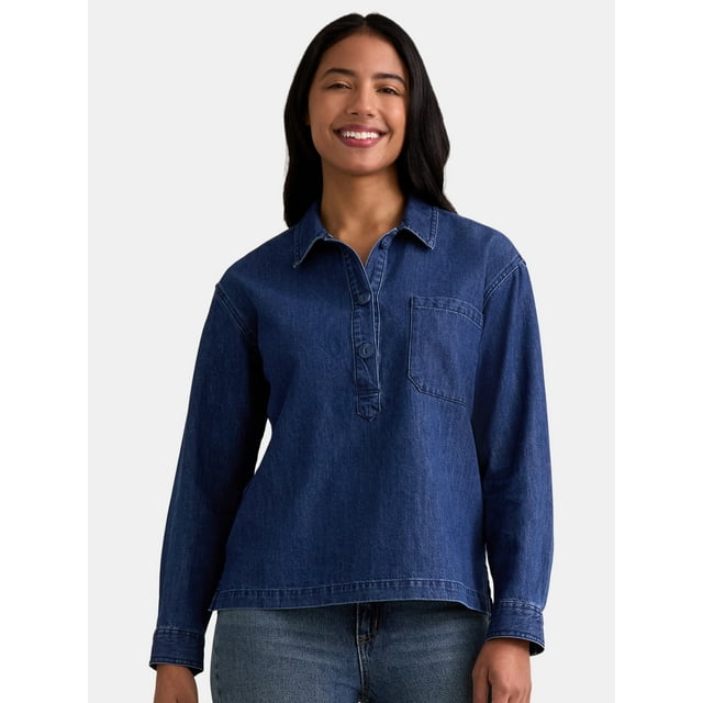 Time and Tru Women's and Women's Plus Denim Popover, Sizes XS-4X ...