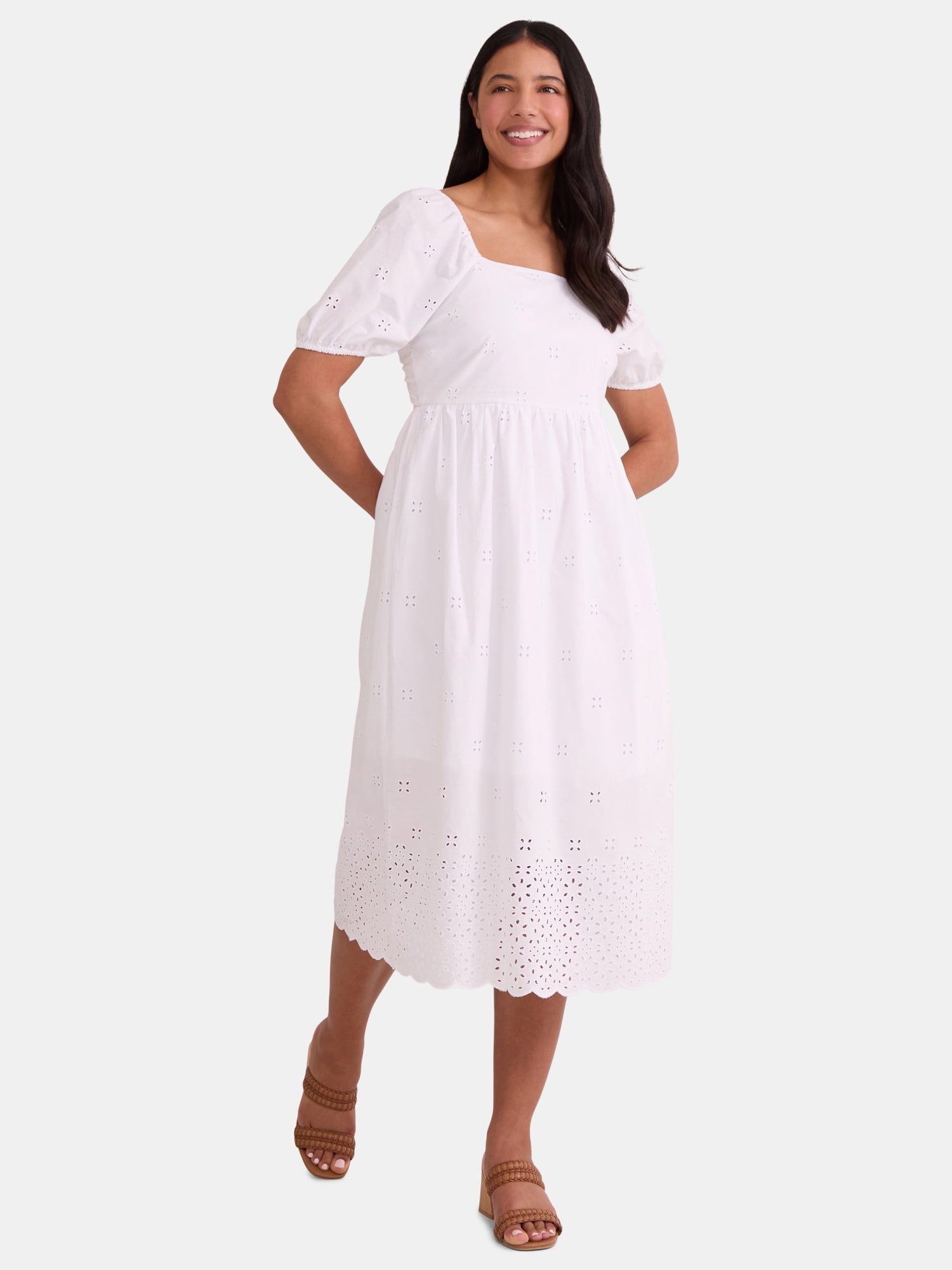 Time and Tru Women's and Women's Plus Eyelet Midi Dress, Sizes XS-4X ...