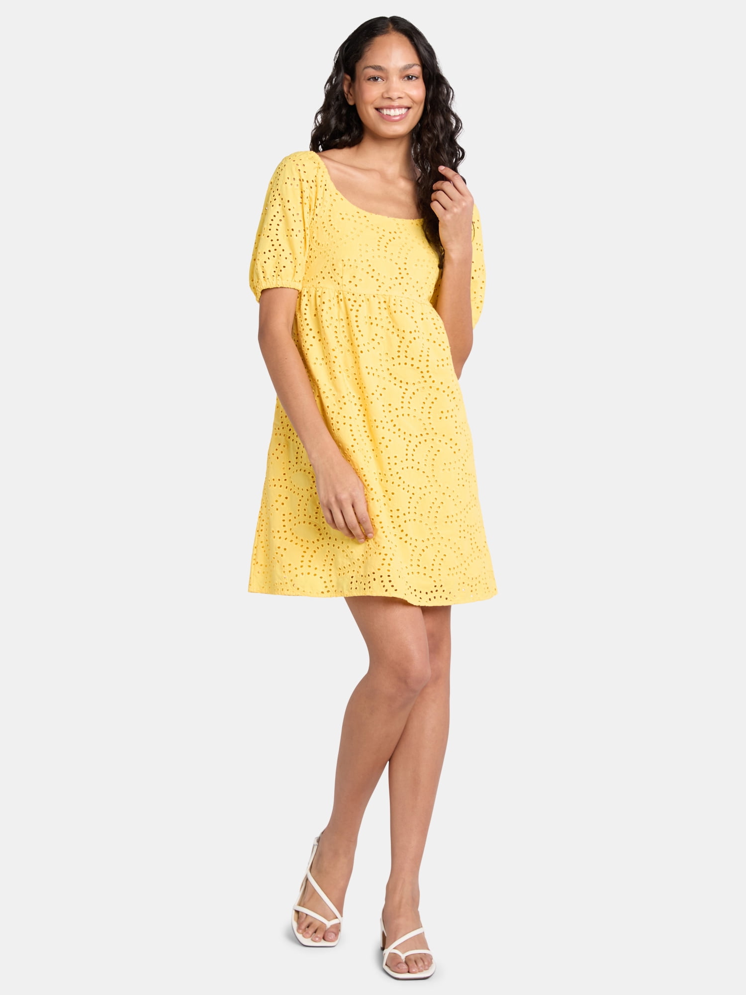 Time And Tru Womens And Womens Plus Eyelet Mini Dress With Puff Sleeves Sizes Xs 4x