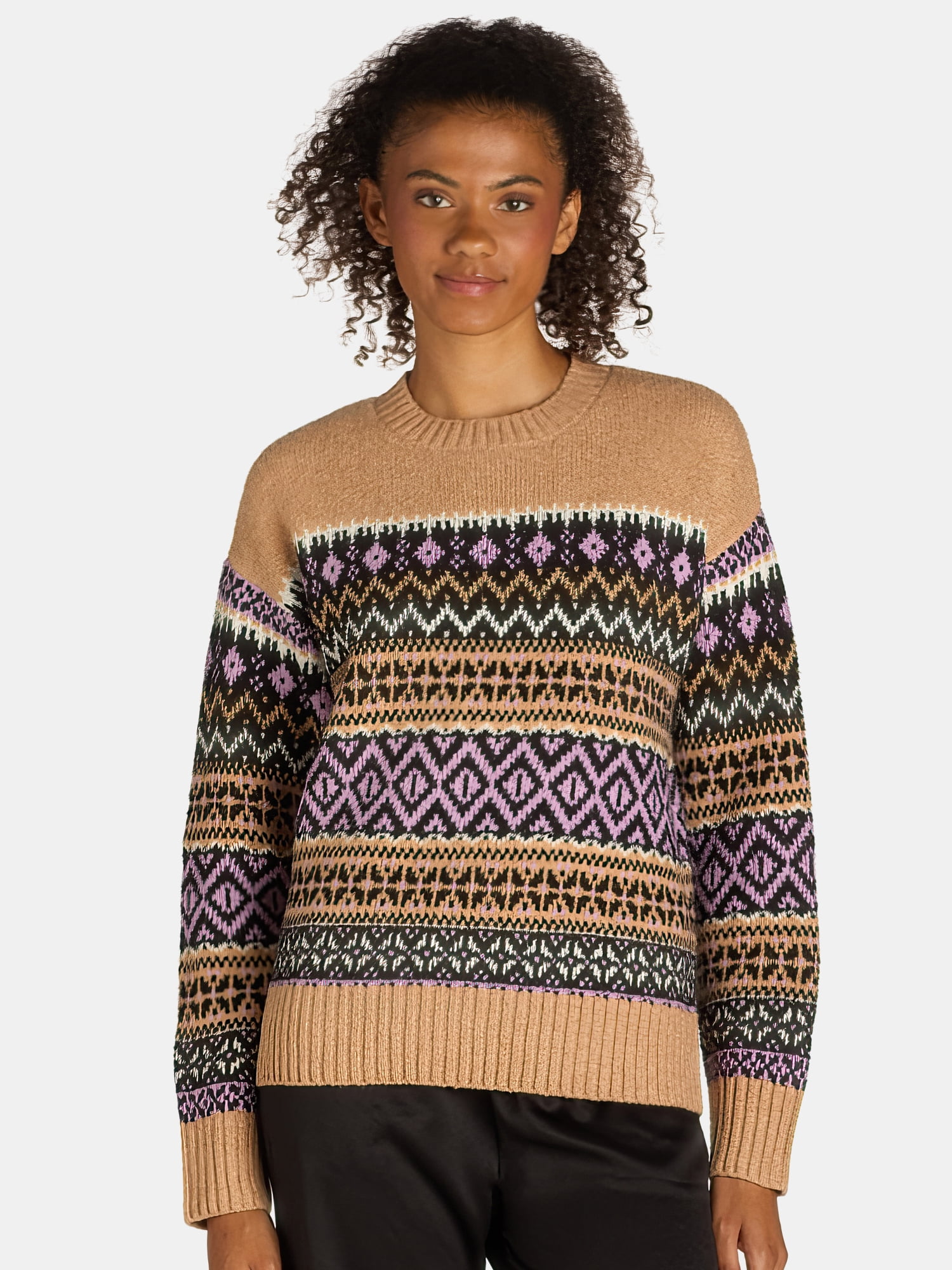 Time & Tru Women's Fair Isle Pullover Sweater, Midweight, XS-4X, Soft ...