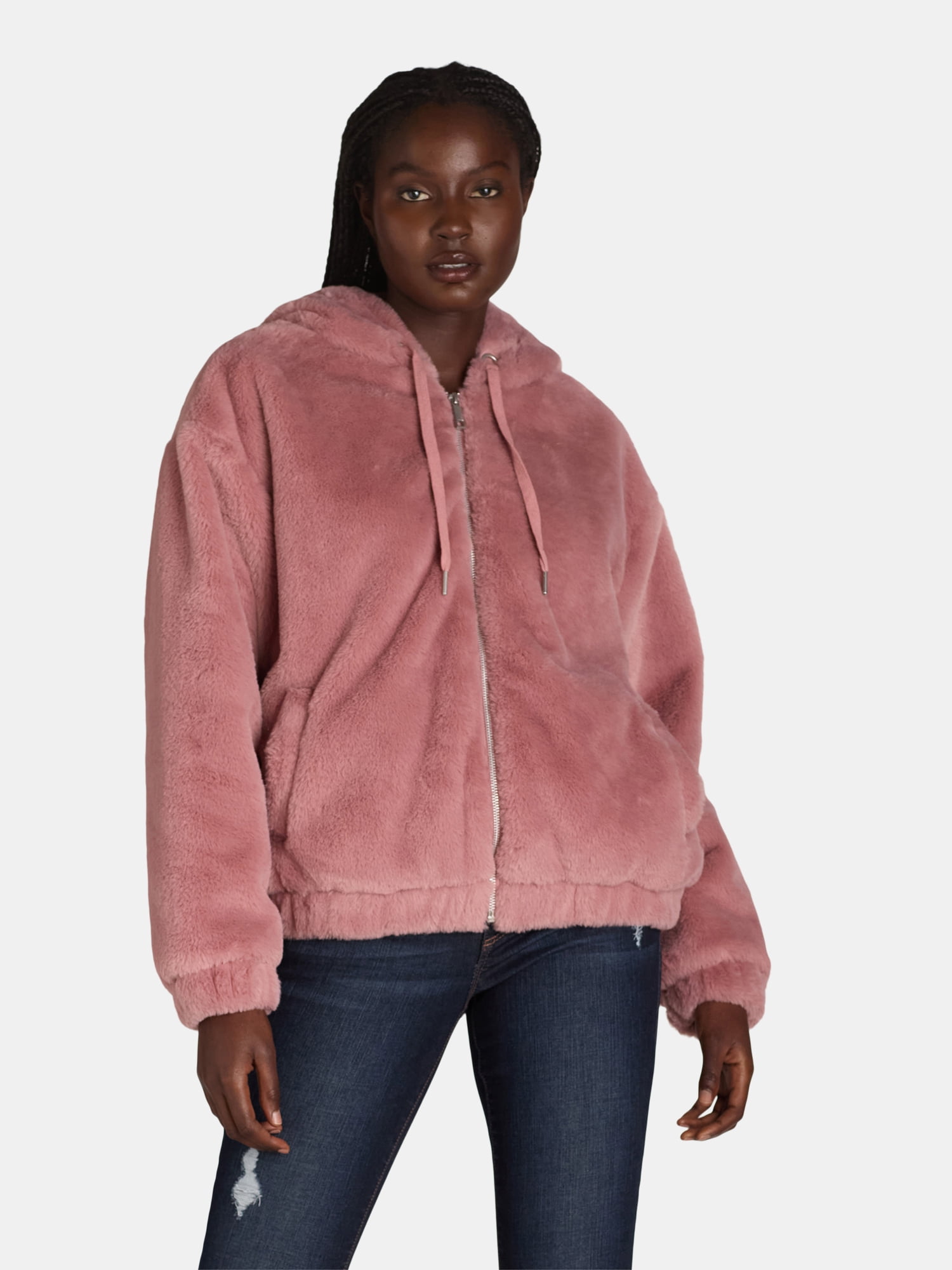 Time & Tru women's Faux Fur Zip Hoodie - XS-3X Sizes - Walmart.com