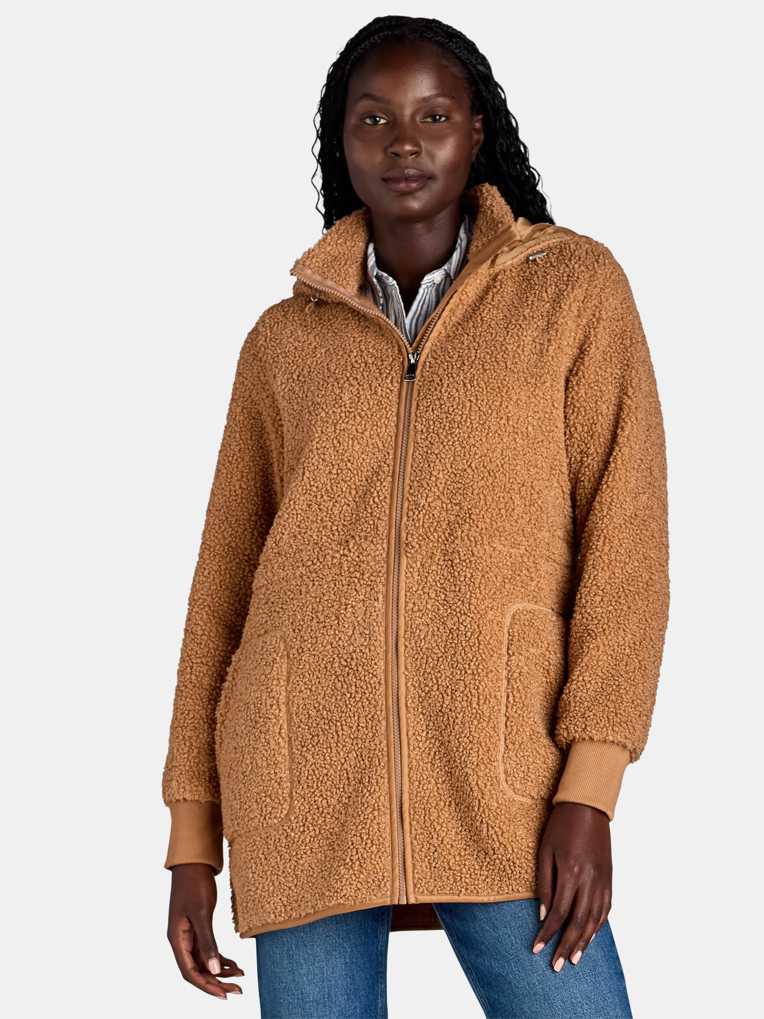 Time and Tru Women's and Women's Plus Faux Shearling Zip Time and Tru Women's and Women's Plus Faux Shearling Zip