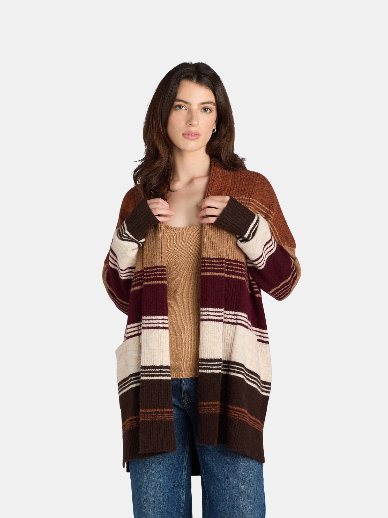Time & Tru Women's Plus Fuzzy Open Front Cardigan Sweater, Midweight ...