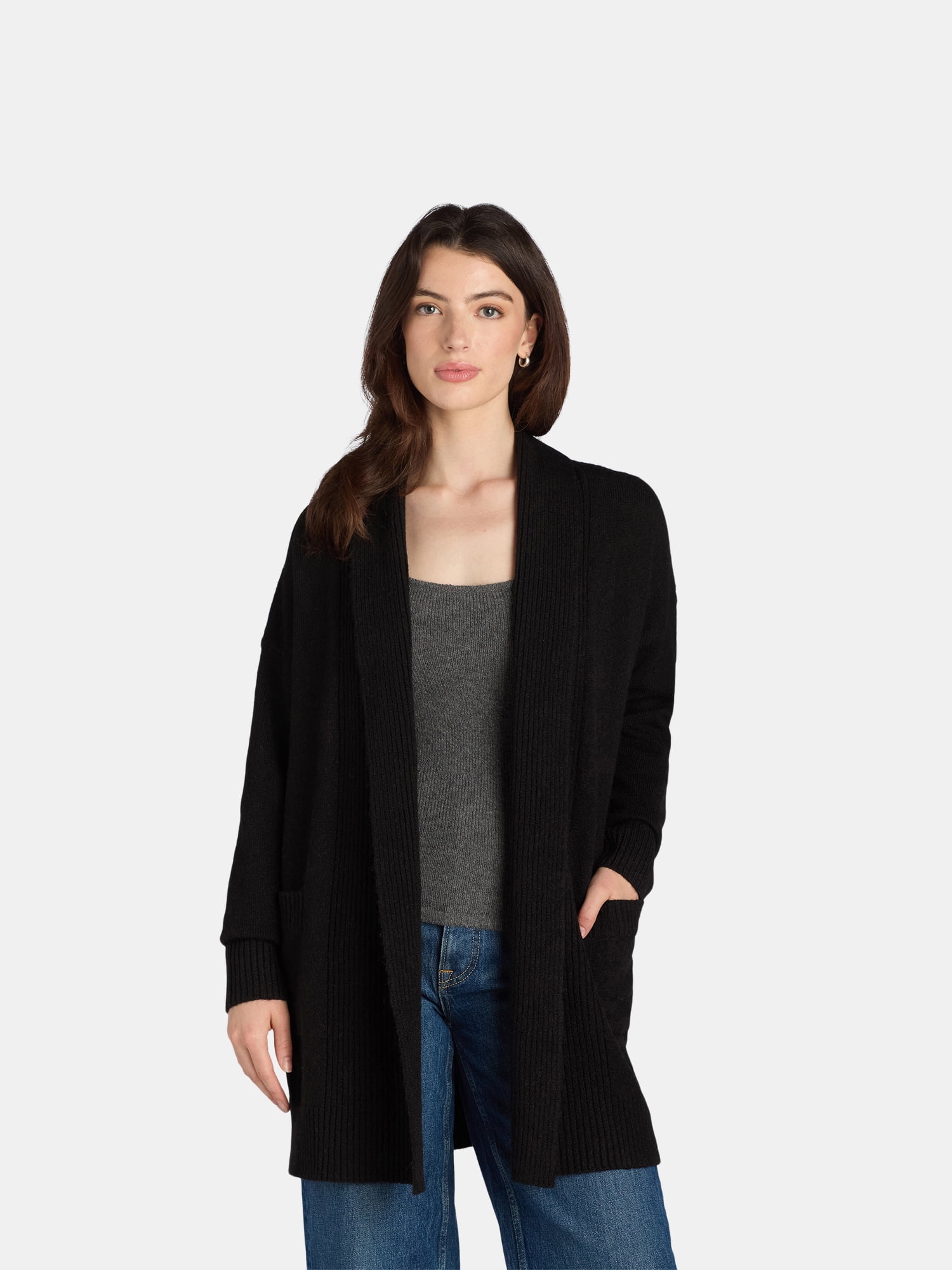 Time and Tru Women's and Women's Plus Fuzzy Open Front Cardigan Sweater ...