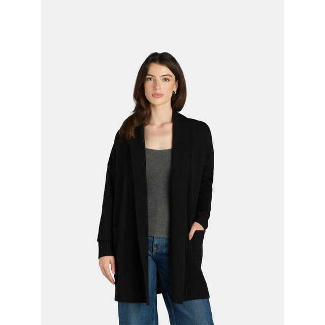 Time and Tru Women's and Women's Plus Fuzzy Open Front Cardigan Sweater ...