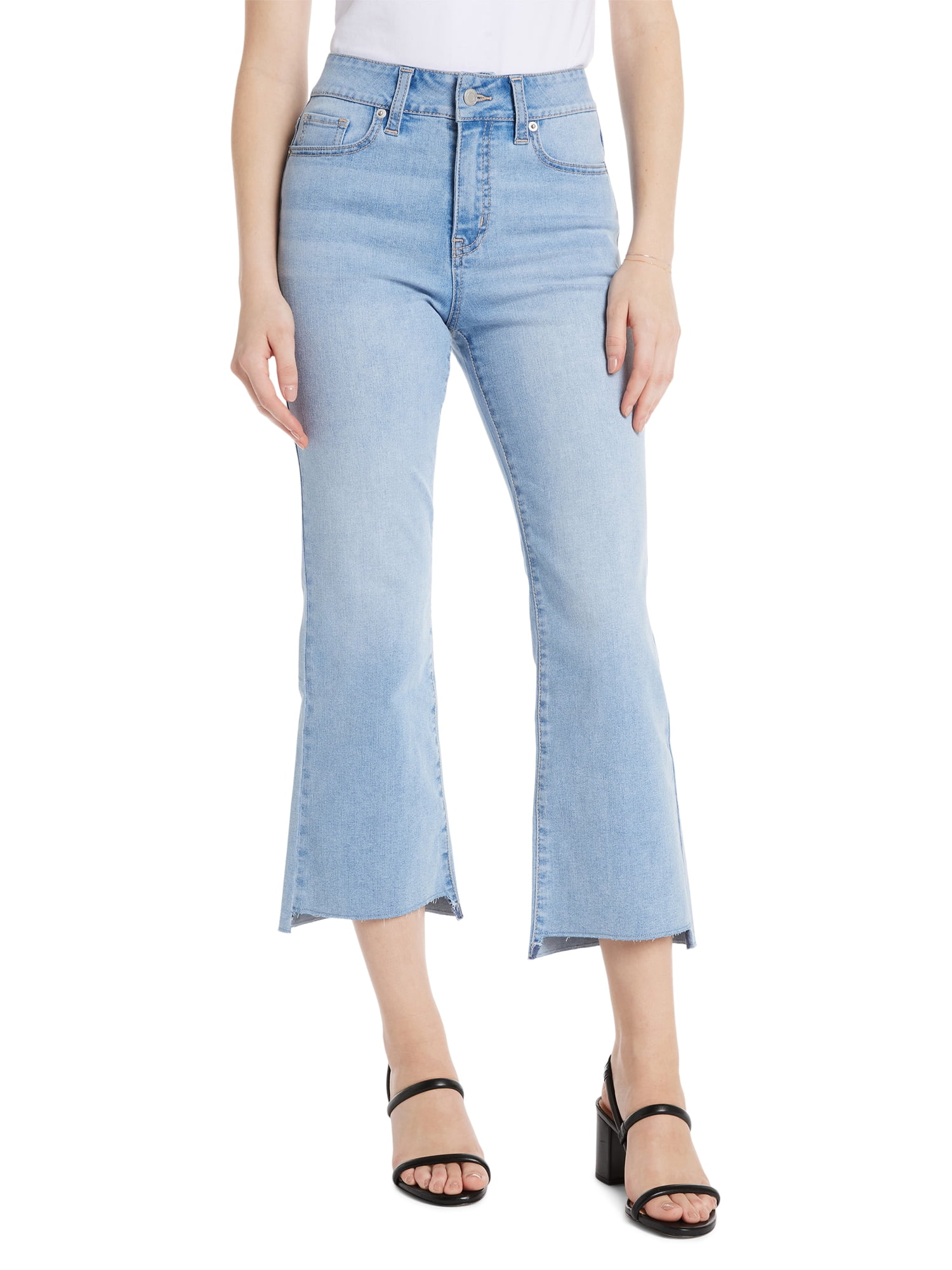 Time and Tru Women's and Women's Plus High Rise Step Hem Kick Flare ...